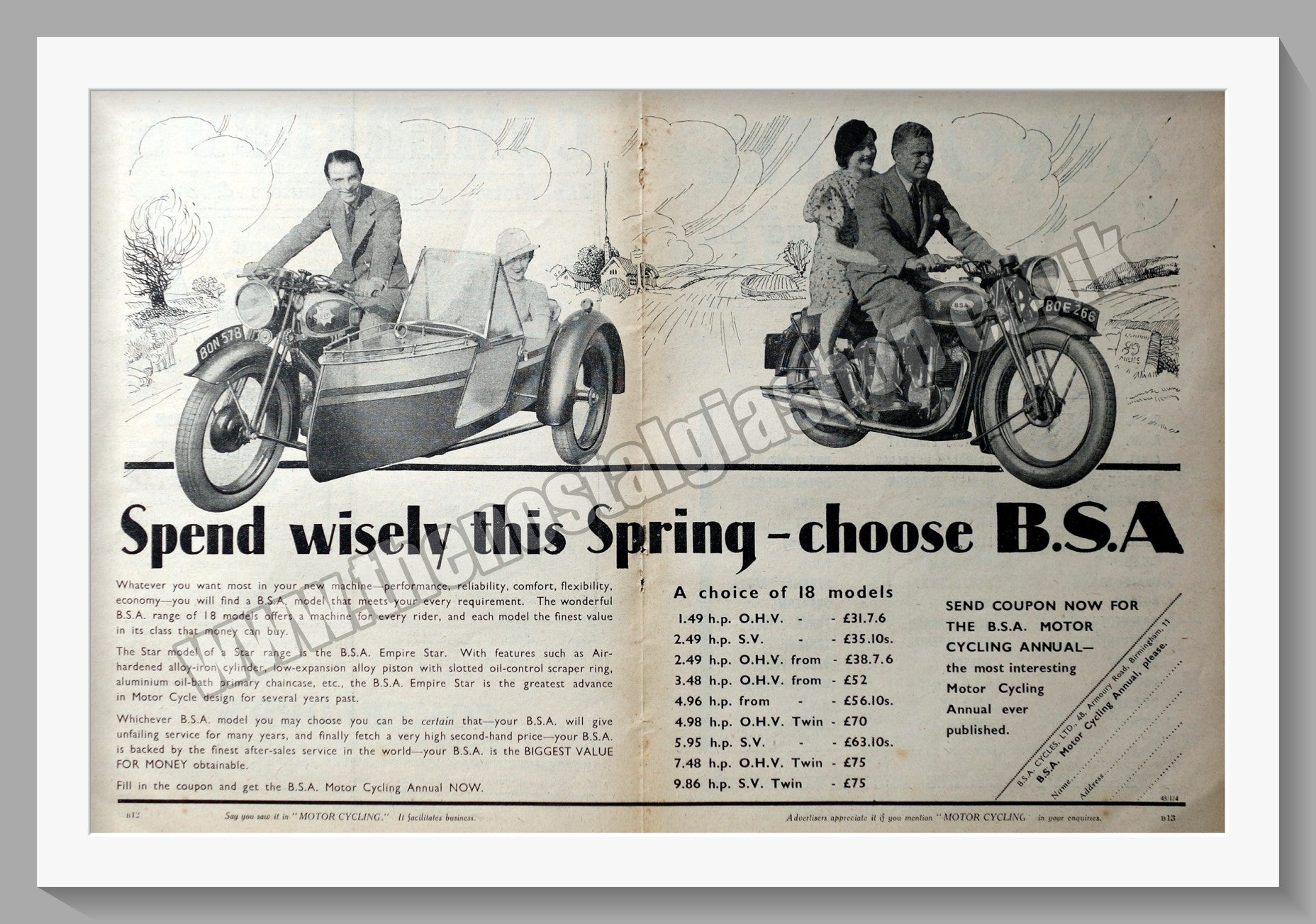BSA Motorcycles Original Advert 1936 (ref AD14519) – The Nostalgia Shop