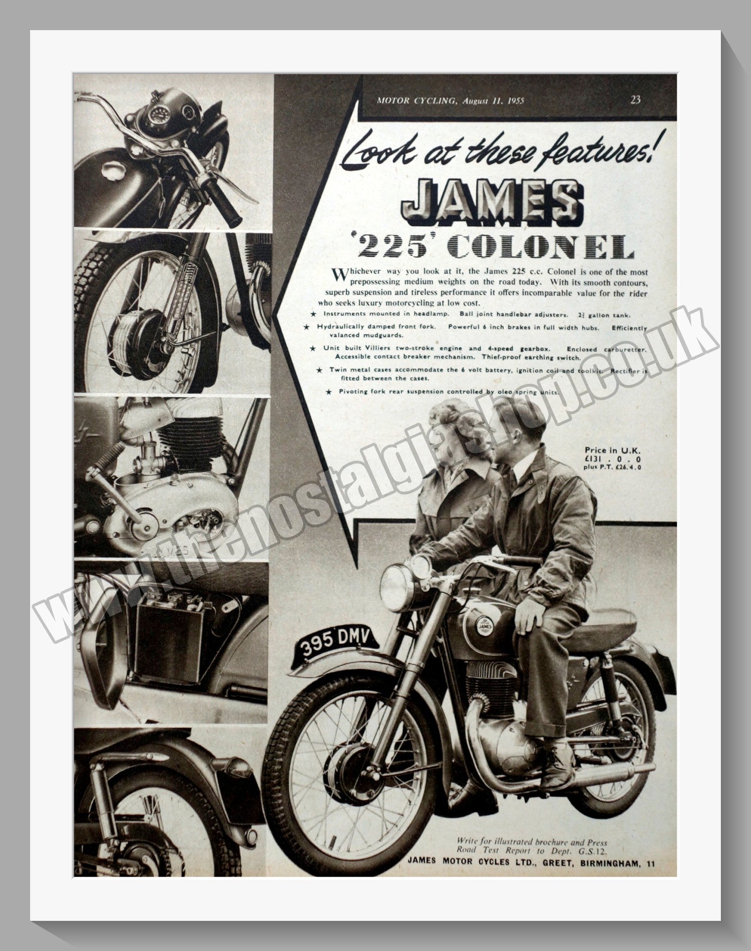 James 225 Colonel Motorcycle. Original Advert 1955 (ref AD56920) – The ...