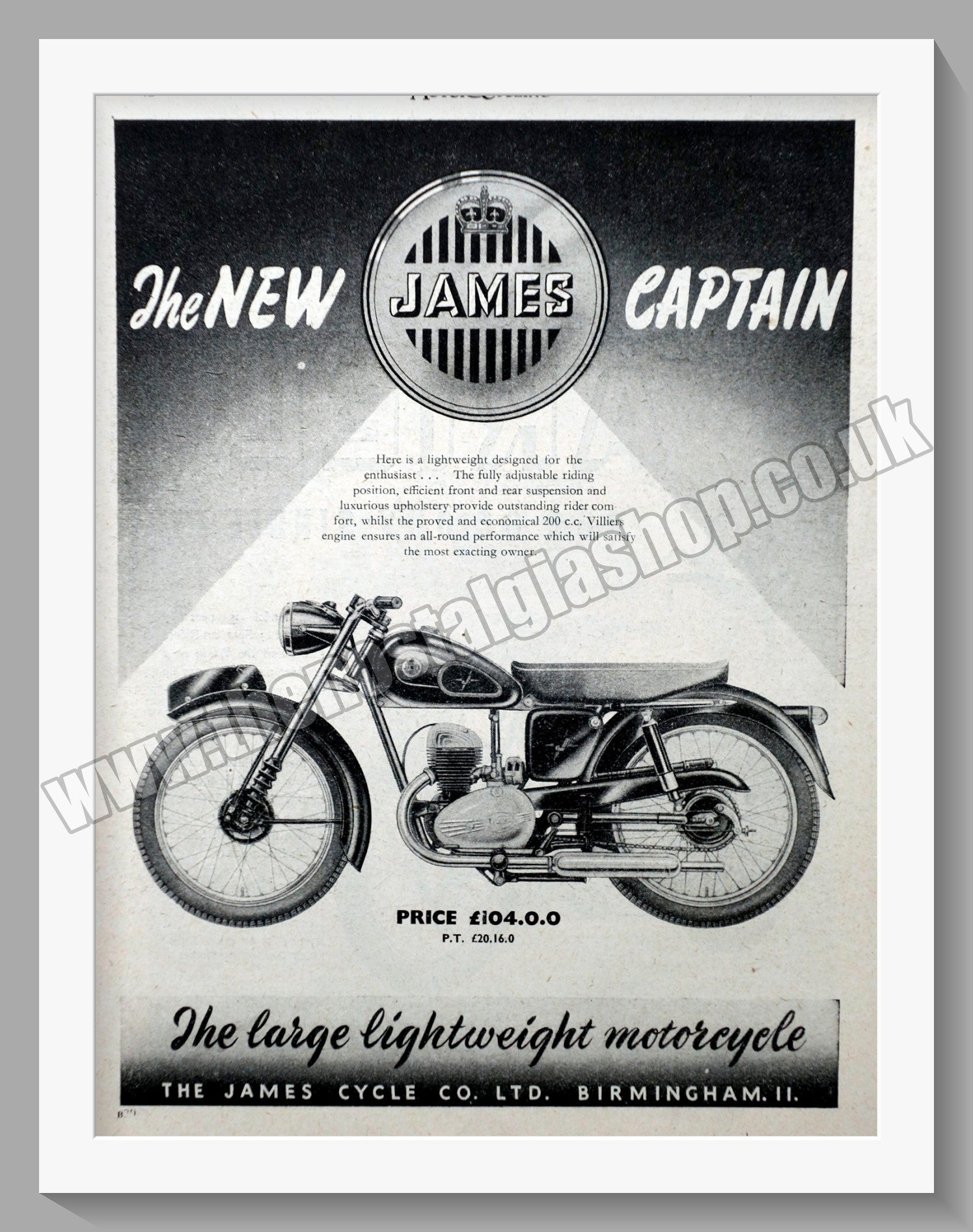 James Captain 200 Motorcycle. Original Advert 1954 (ref AD56950) – The ...