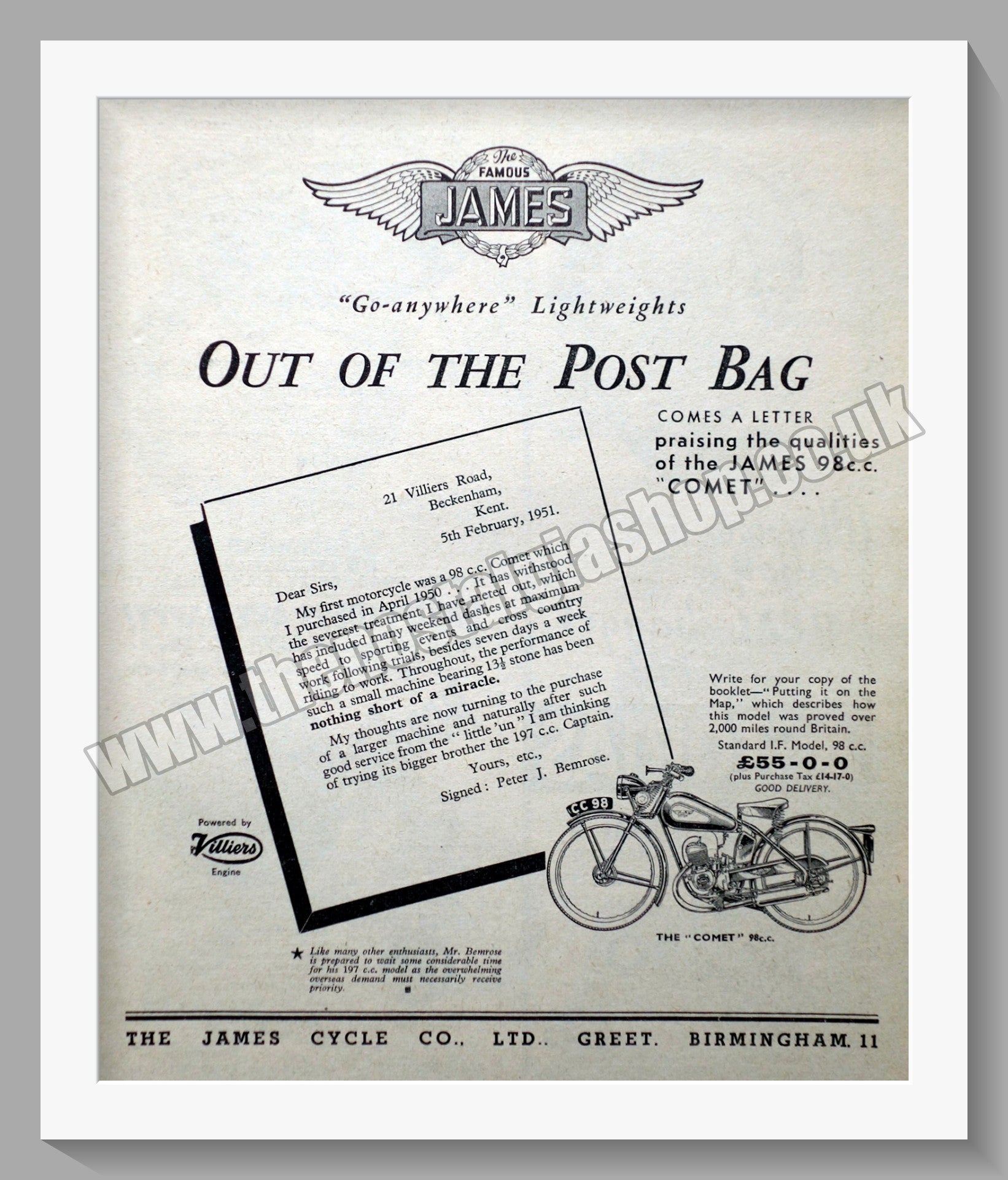 James Comet Motorcycles. Original Advert 1951 (ref AD56965) – The ...