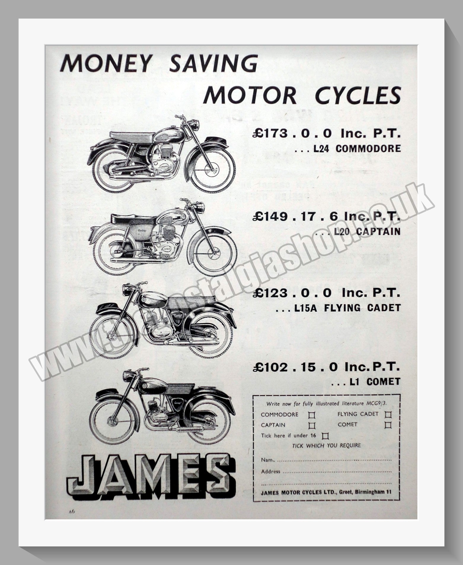 James Motorcycles. Original Advert 1961 (ref AD56981) – The Nostalgia Shop