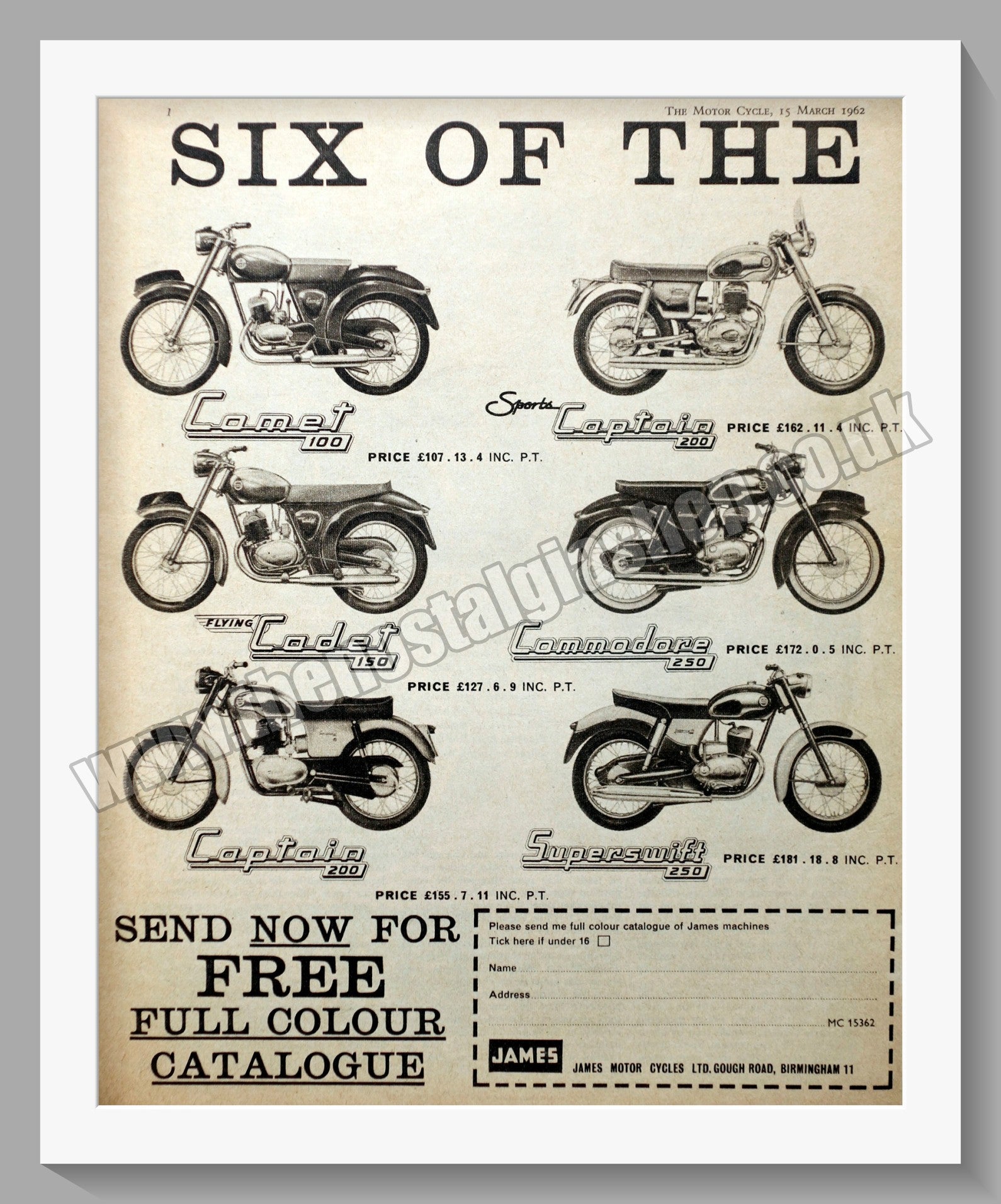 James Motorcycle Range. Original Double Advert 1962 (ref AD57040) – The ...