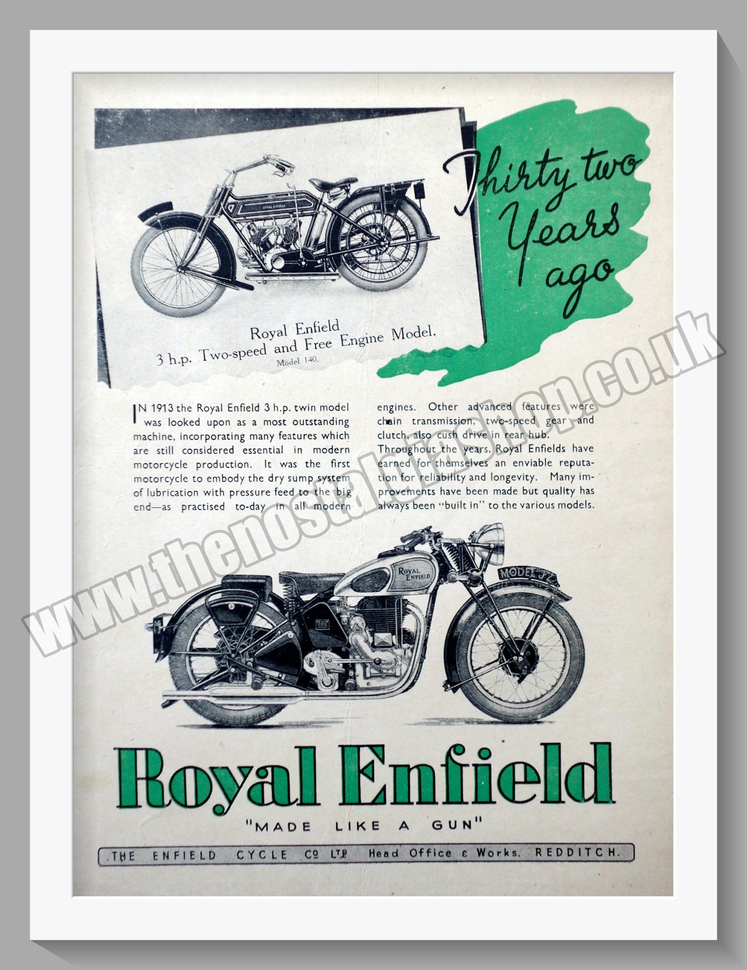 Royal Enfield Motorcycles. Looking Back to 1913. Original Advert 1945 ...