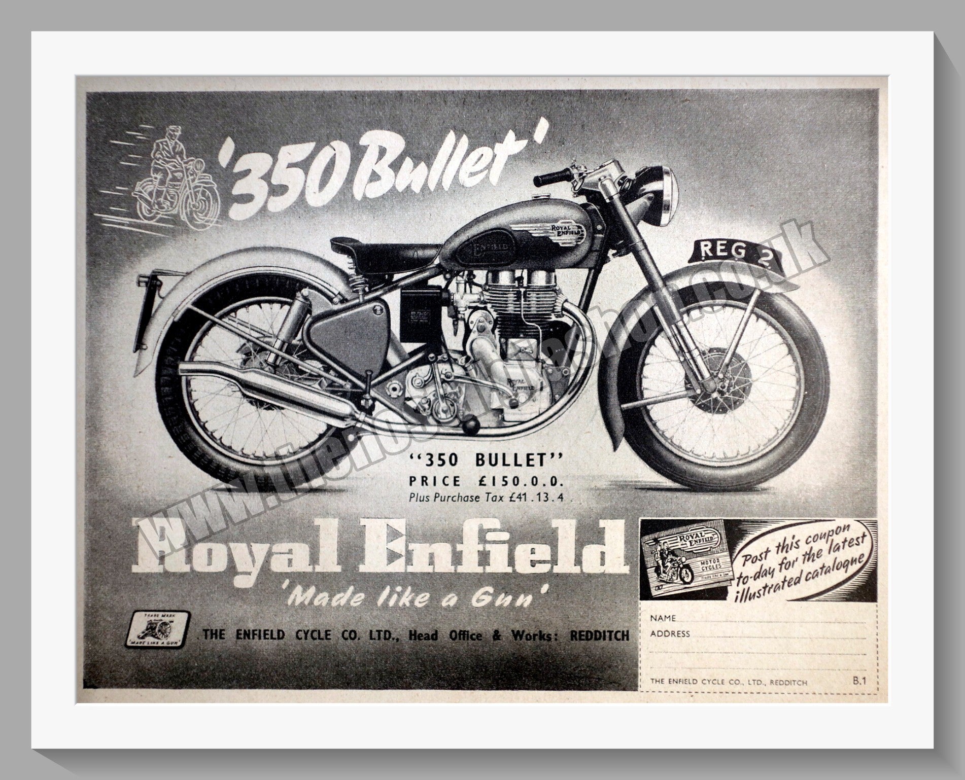 Royal Enfield 350 Bullet Motorcycle. Original Advert 1953 (ref AD57385 ...