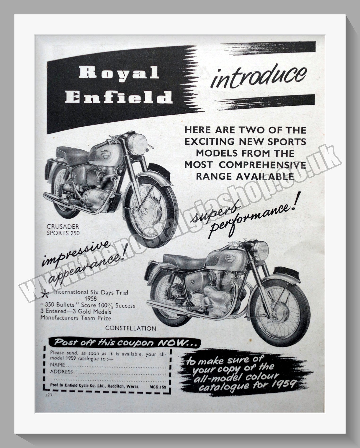 Royal Enfield Sports Motorcycle. Original Advert 1958 (ref AD57479 ...