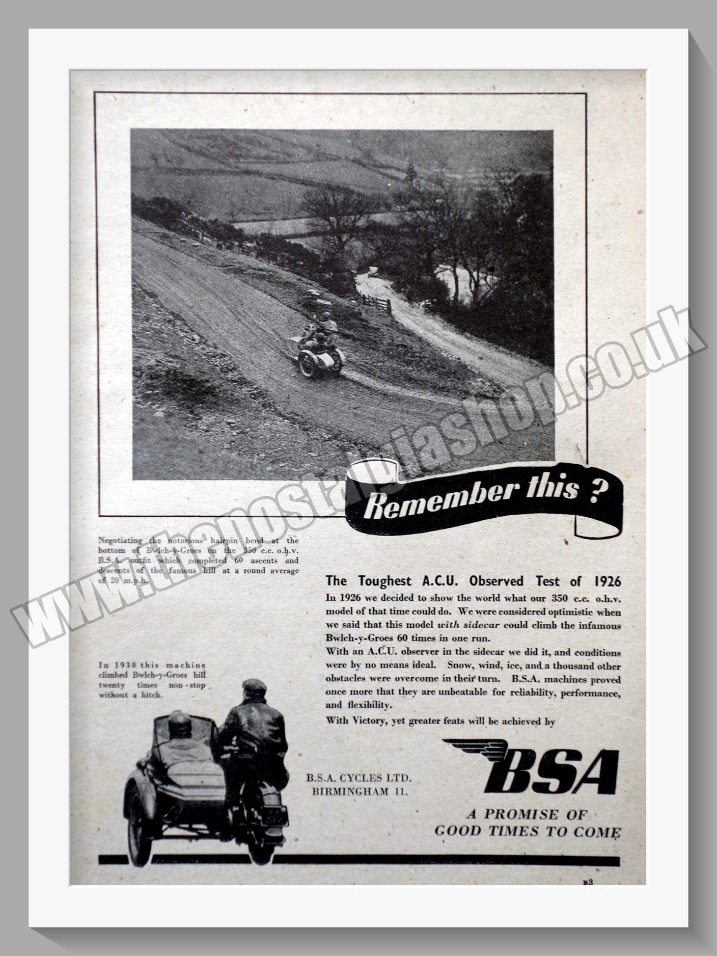 BSA A.C.U. Observed Test 1926. Original Advert 1941 (ref AD57112) – The ...