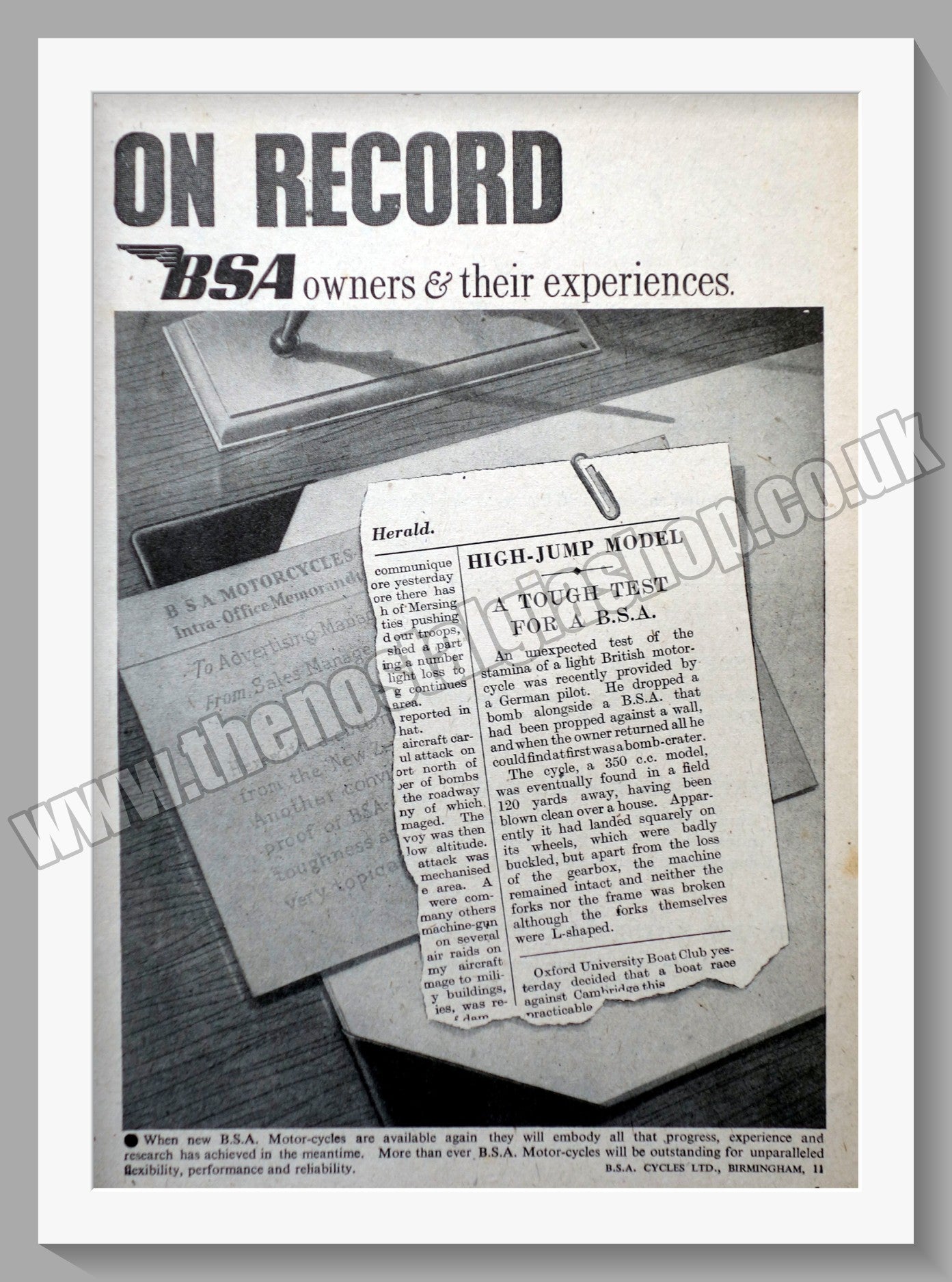 BSA Motorcycles On Record. Original Advert 1942 (ref AD57116) – The ...