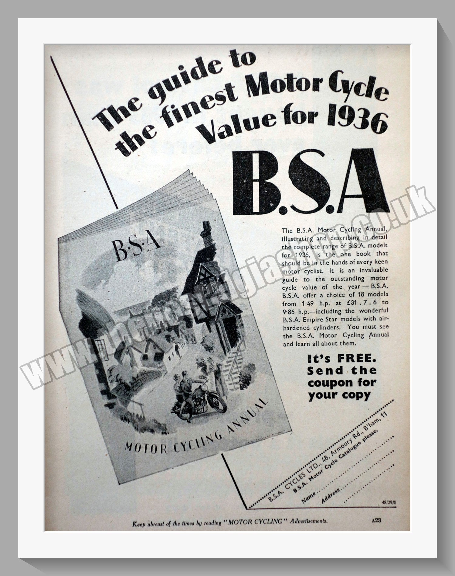 BSA Motorcycle Annual. Original Advert 1936 (ref AD57117) – The ...