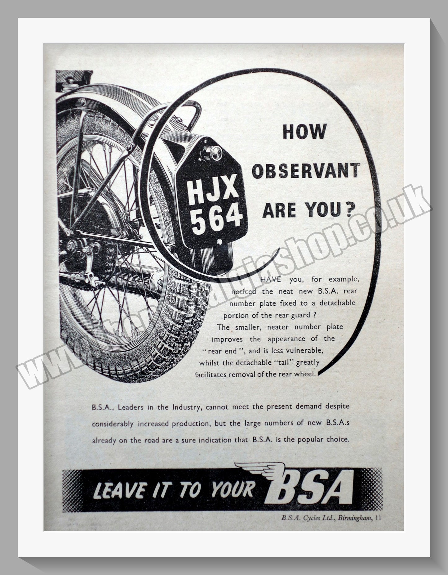 BSA Motorcycle. Original Advert 1946 (ref AD57124) – The Nostalgia Shop