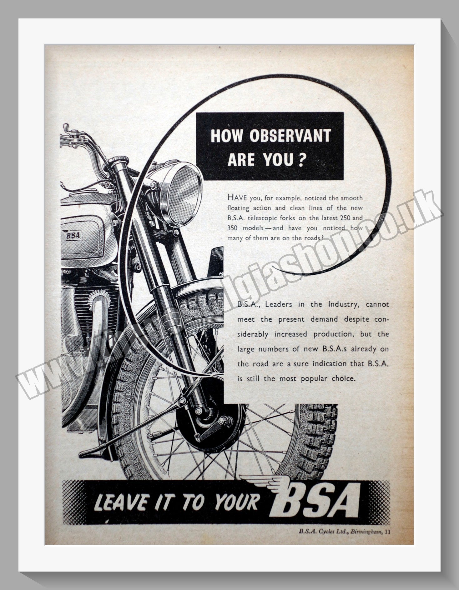BSA Motorcycle. Original Advert 1946 (ref AD57125) – The Nostalgia Shop