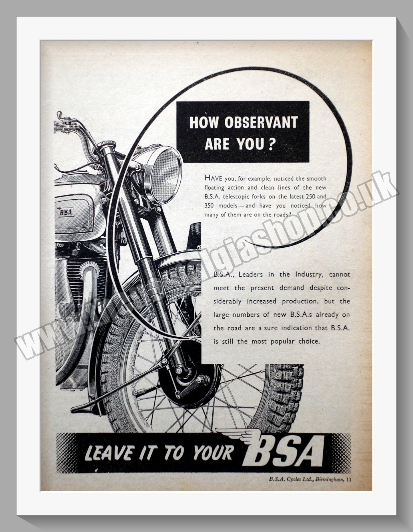 BSA Motorcycle. Original Advert 1946 (ref AD57125) – The Nostalgia Shop
