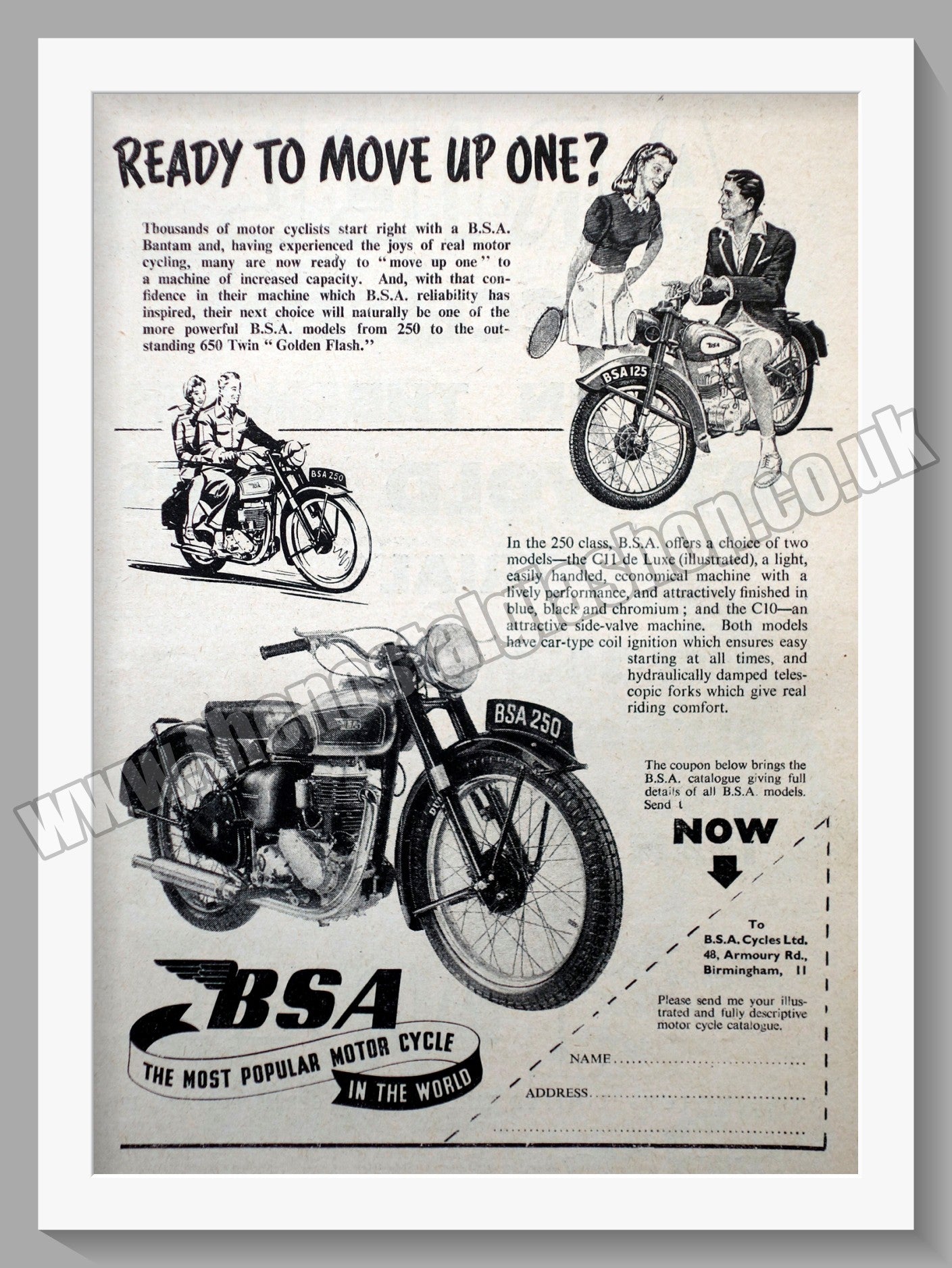 BSA 250 Motorcycles. Original Advert 1951 (ref AD57144) – The Nostalgia ...