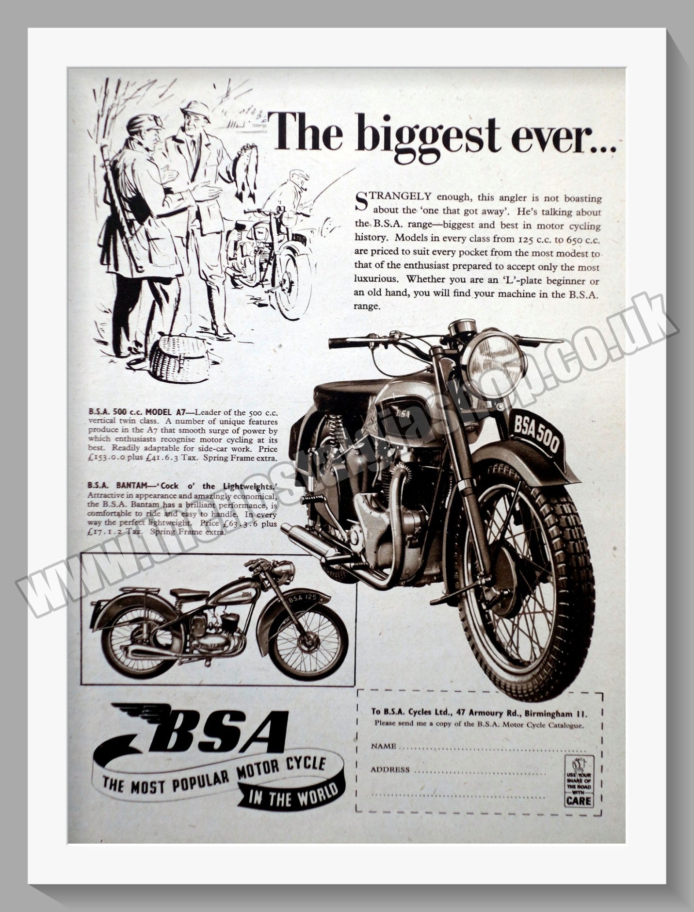 BSA 500 Motorcycle. Original Advert 1951 (ref AD57190) – The Nostalgia Shop