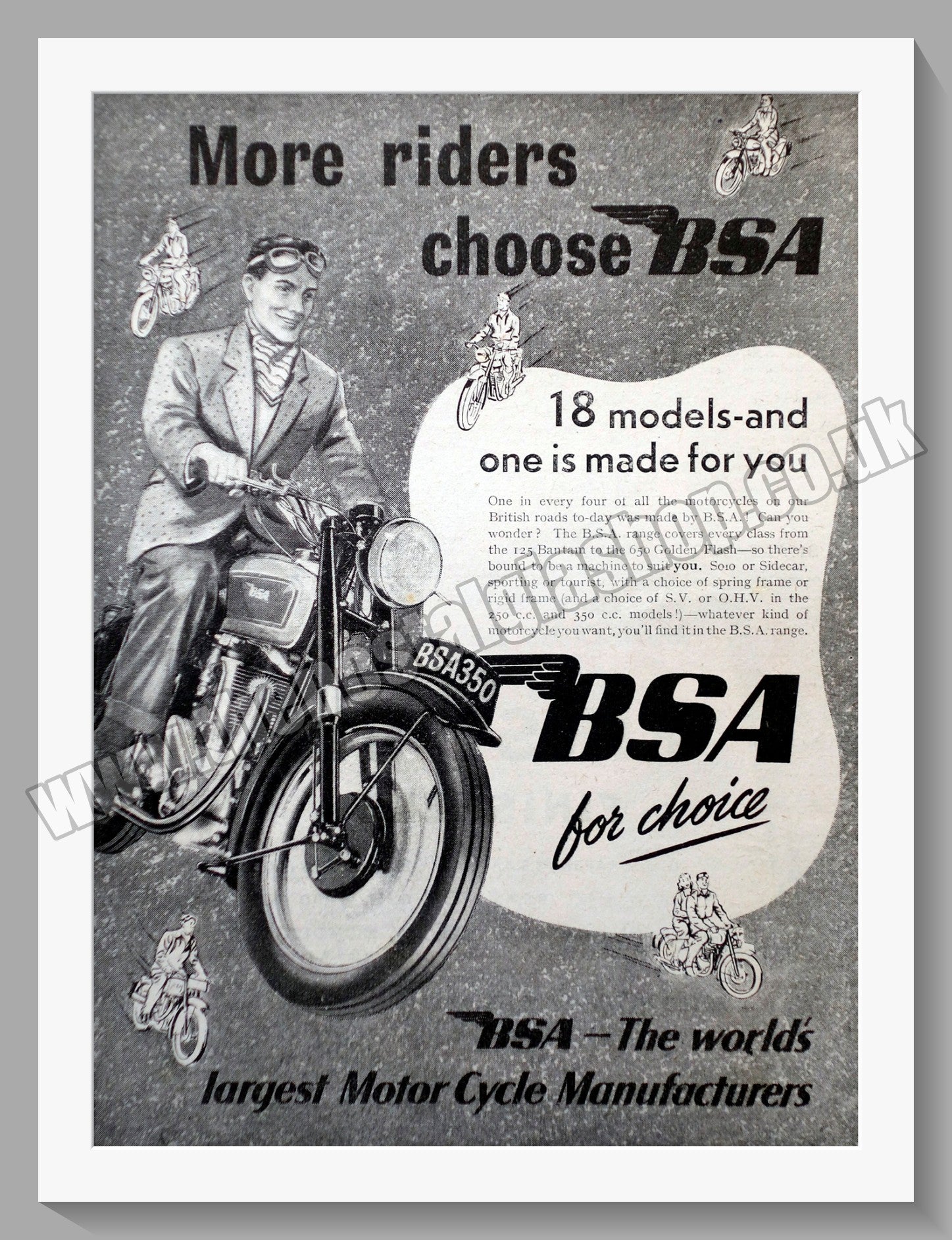 BSA 350 Motorcycle. Original Advert 1950 (ref AD57202) – The Nostalgia Shop