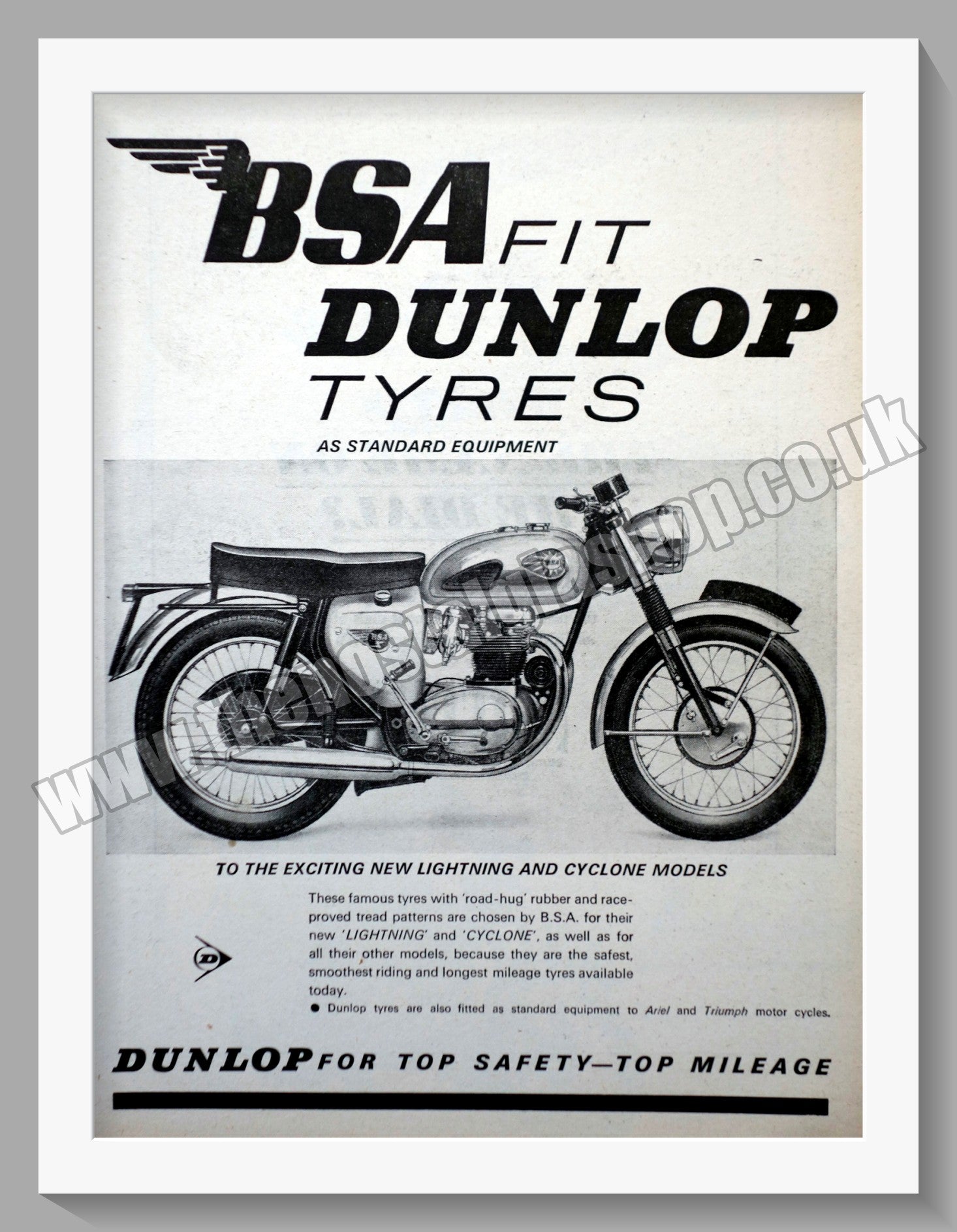 BSA Dunlop Tyres. Original Advert 1964 (ref AD57205) – The Nostalgia Shop