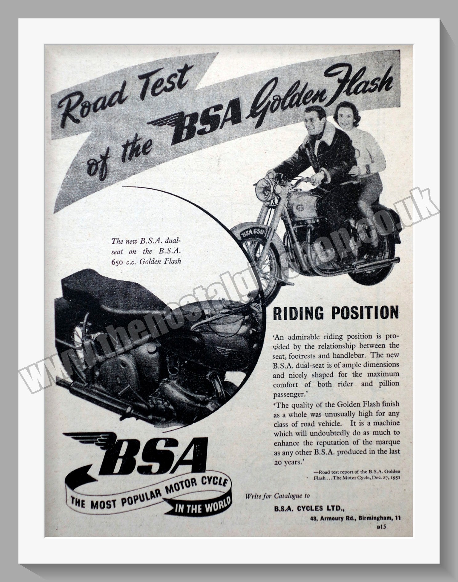 BSA 650 Motorcycle. Original Advert 1952 (ref AD57241) – The Nostalgia Shop