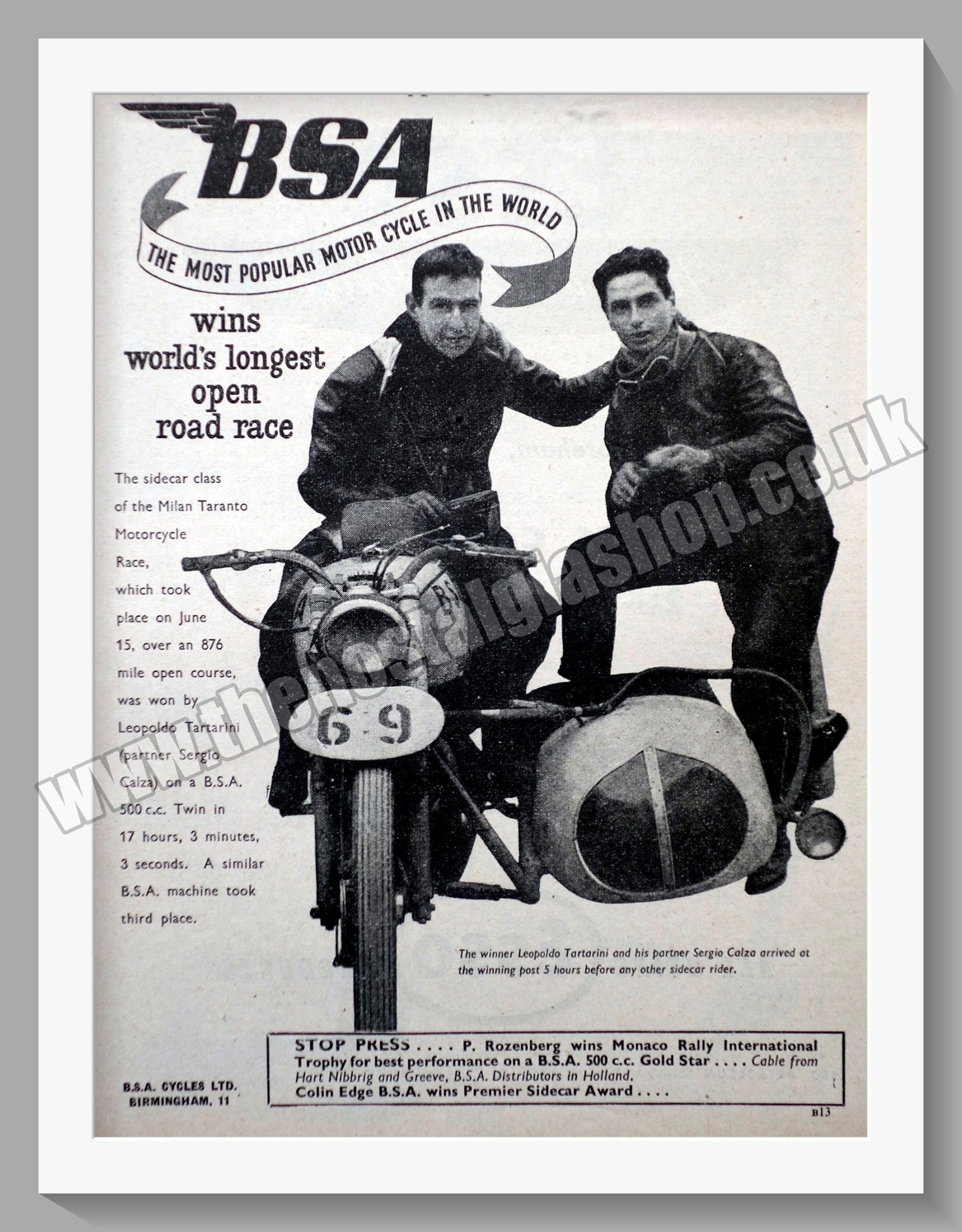 BSA Motorcycle. Original Advert 1952 (ref AD57243) – The Nostalgia Shop