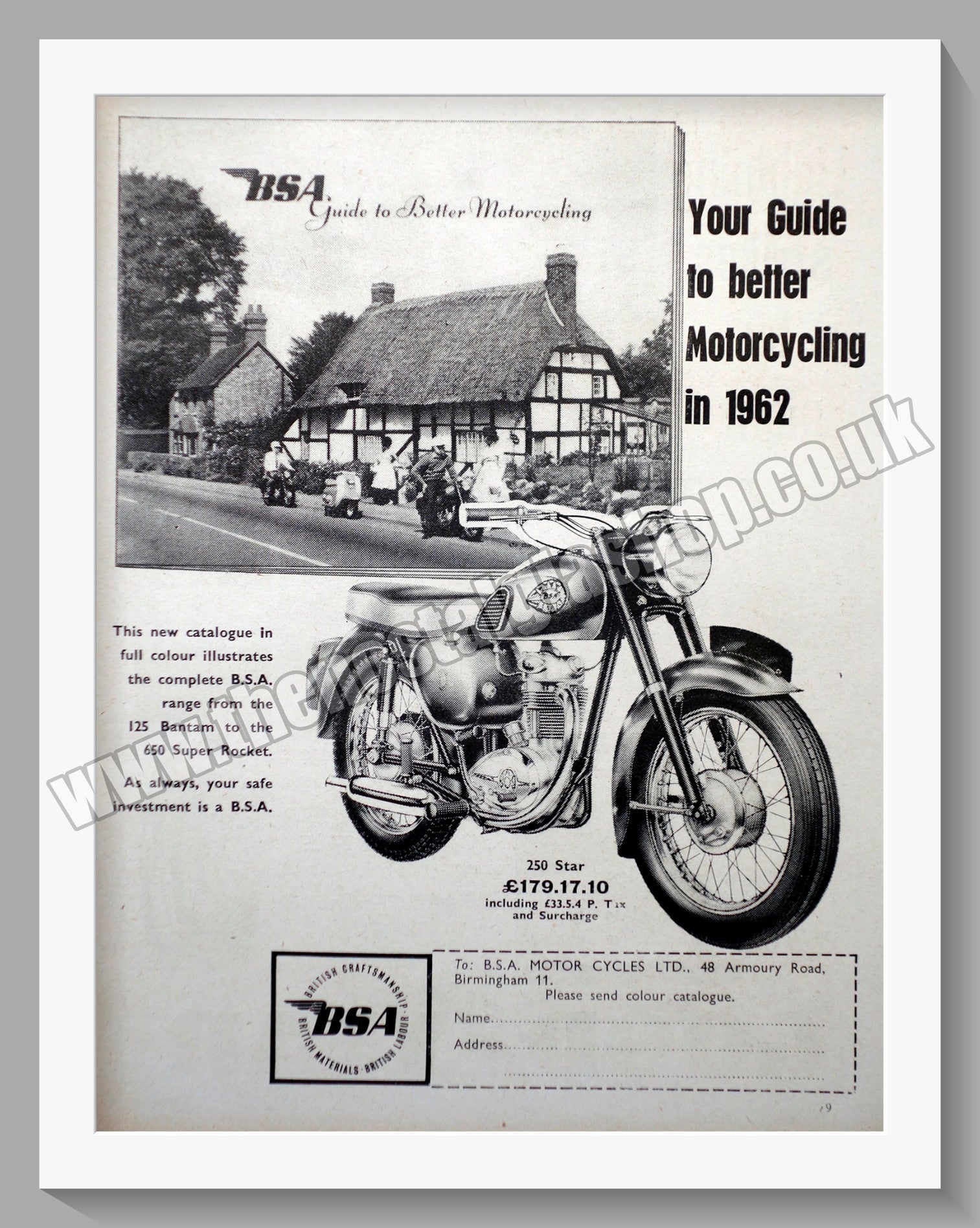BSA Motorcycle. Original Advert 1961 (ref AD57269) – The Nostalgia Shop