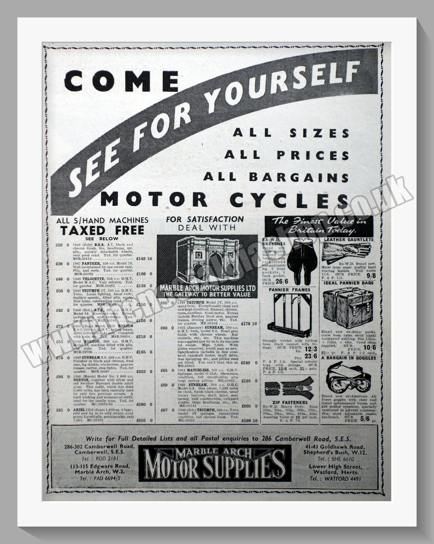 Marble Arch Motorcycle Dealer. Original Advert 1952 (ref AD57575) – The ...
