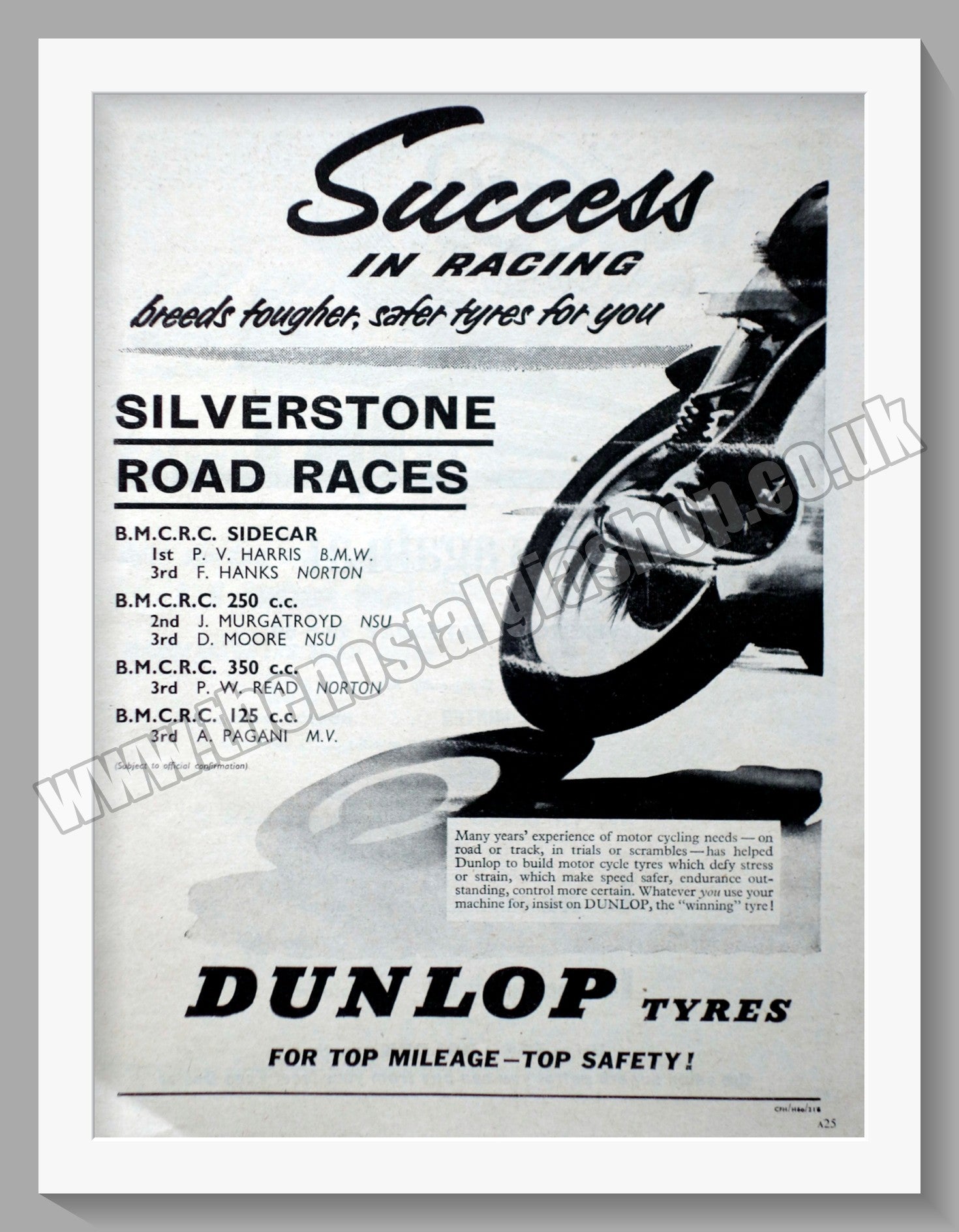 Dunlop Motorcycle Tyres. Original Advert 1960 (ref AD57704) – The ...