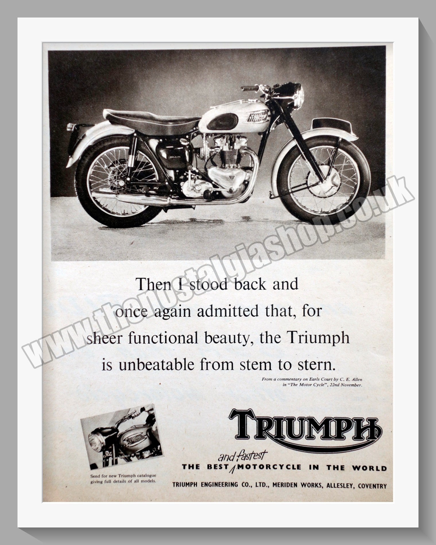 Triumph Motorcycles. Original advert 1956 (ref AD57939) – The Nostalgia ...