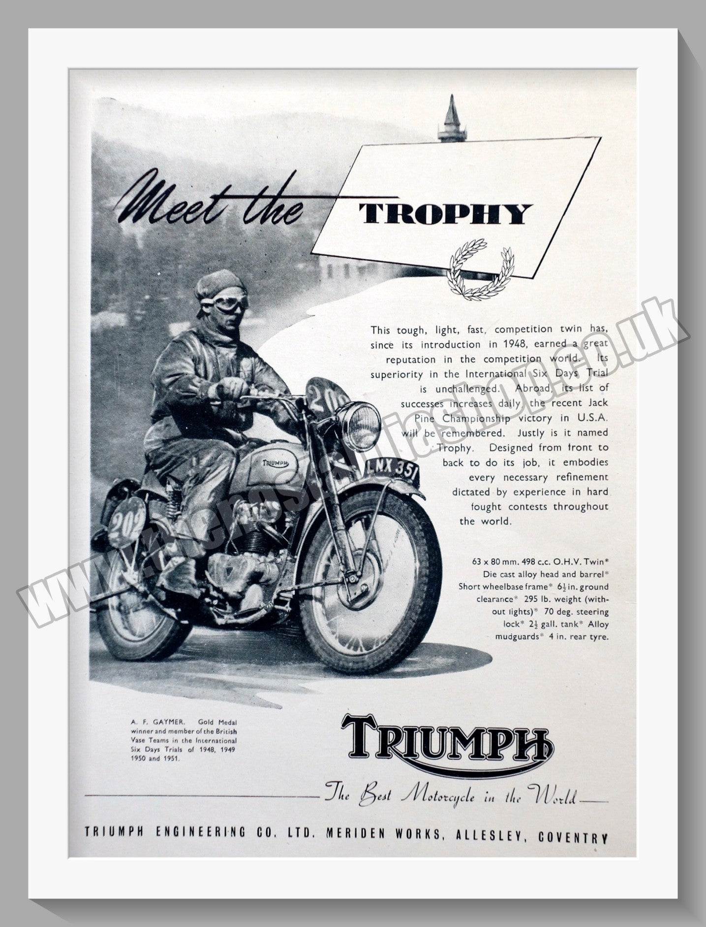 Triumph Motorcycles. Original advert 1952 (ref AD57941) – The Nostalgia ...