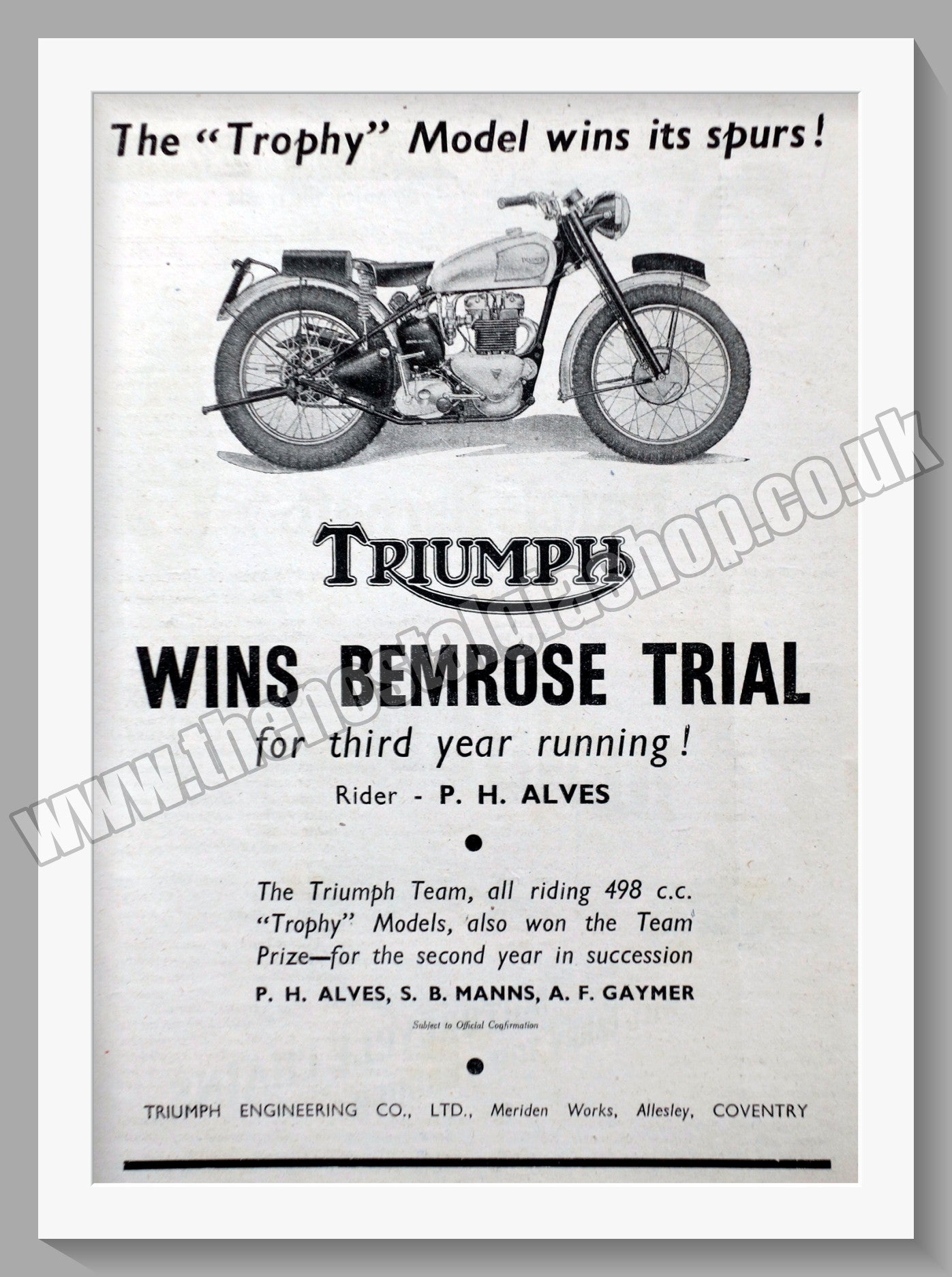 Triumph Motorcycles. Original advert 1949 (ref AD57986) – The Nostalgia ...