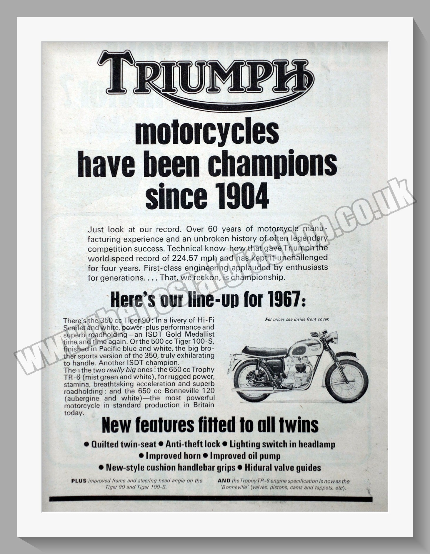 Triumph Motorcycles. Original advert 1966 (ref AD58022) – The Nostalgia ...