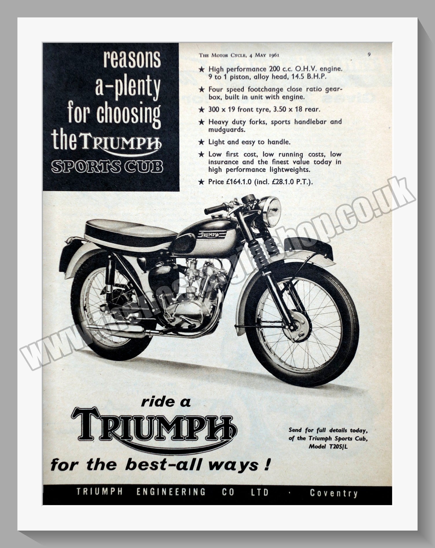 Triumph Sports Cub Motorcycles. Original advert 1961 (ref AD58108 ...
