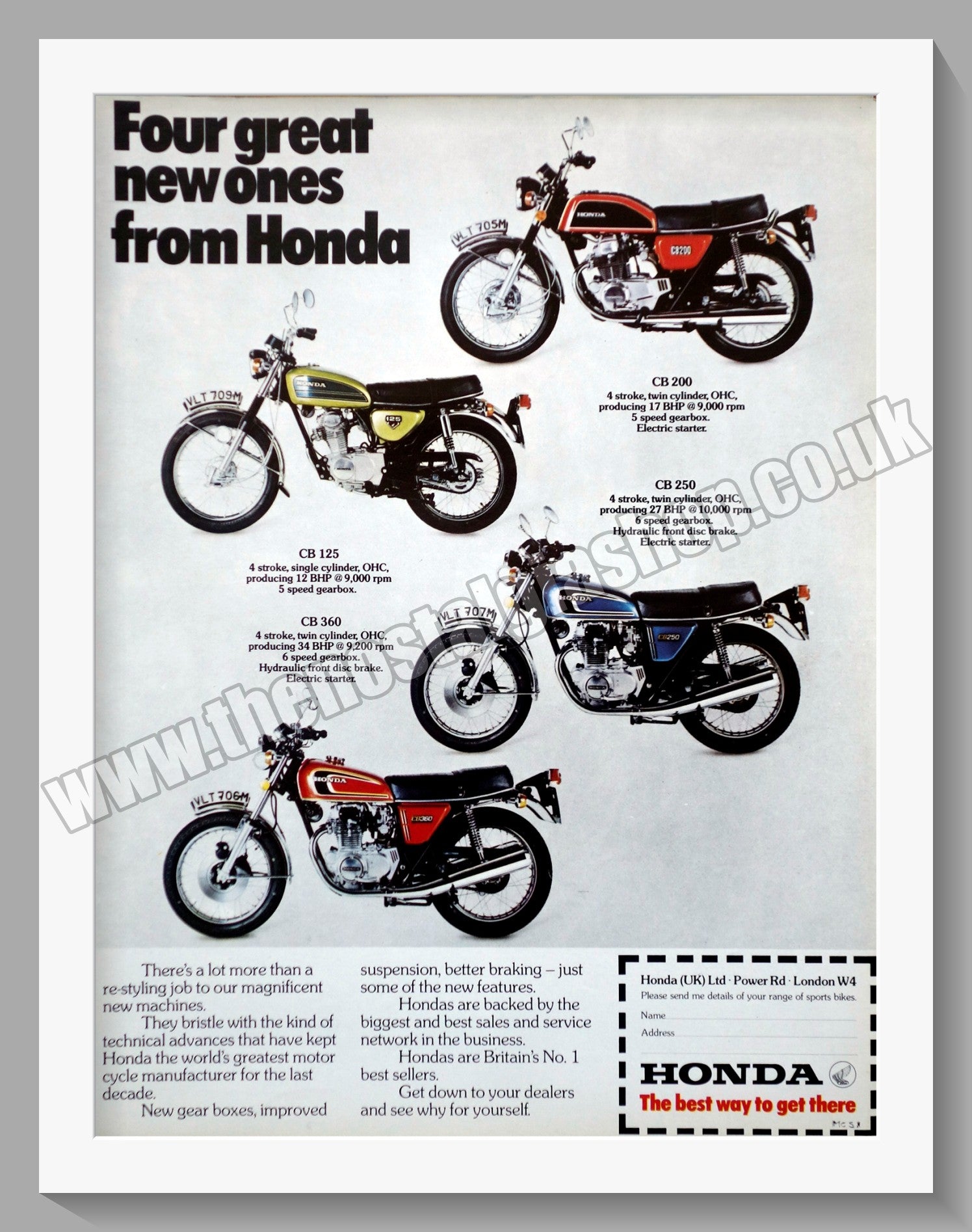 Honda Motorcycle. 1974 Original advert (ref AD58284) – The Nostalgia Shop