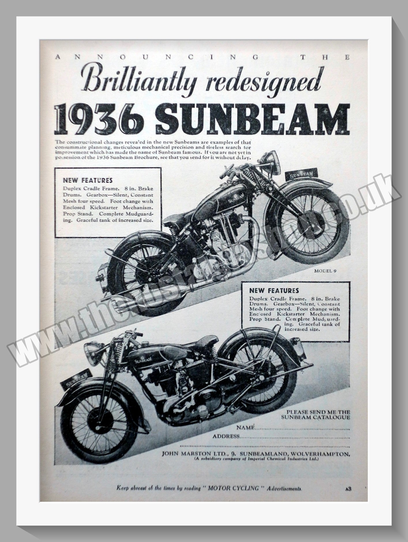 Sunbeam Motorcycles. 1935 Original Advert. (ref AD58570) – The ...