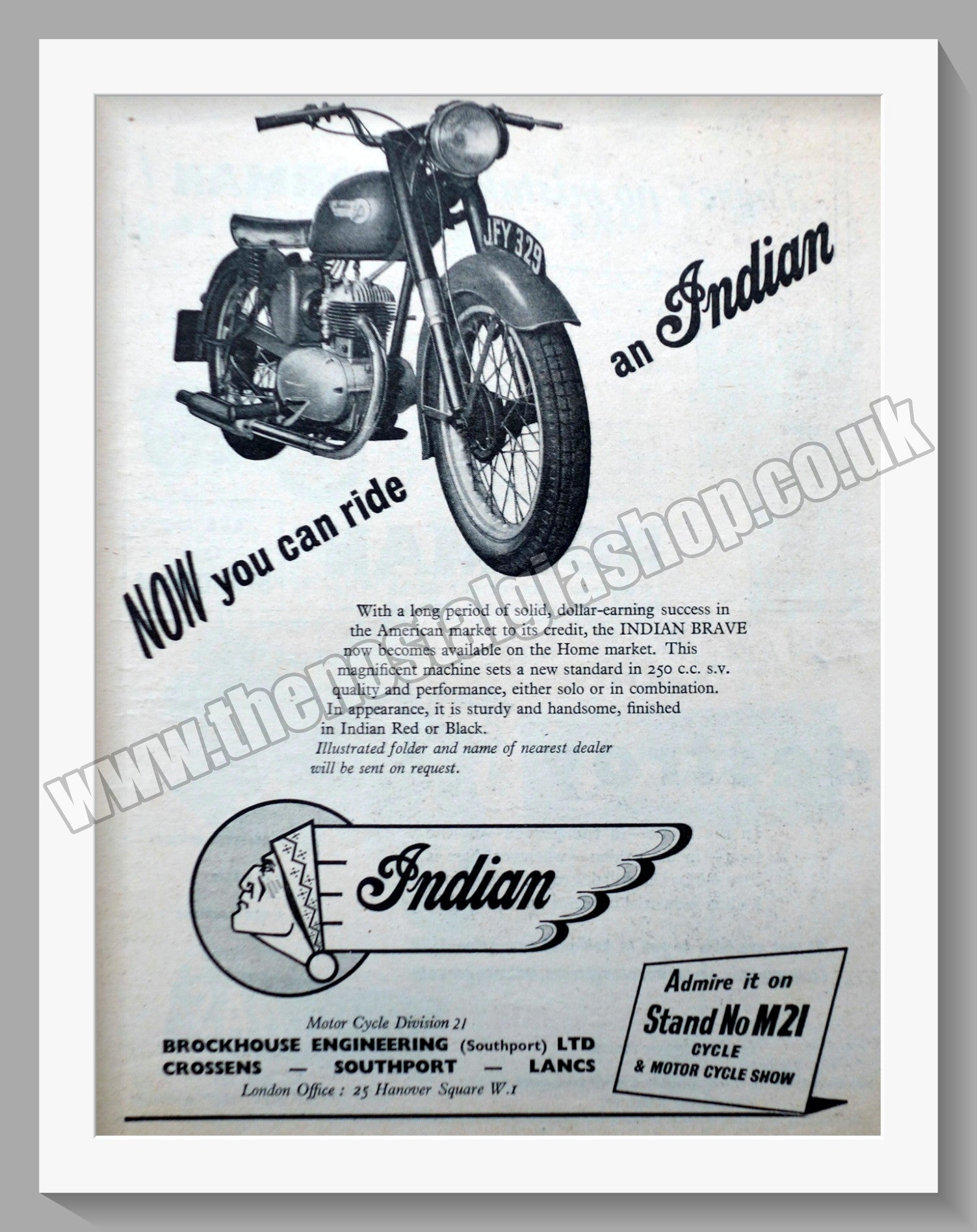 Indian Brave 250cc. Original advert 1953 (ref AD1249) – The Nostalgia Shop
