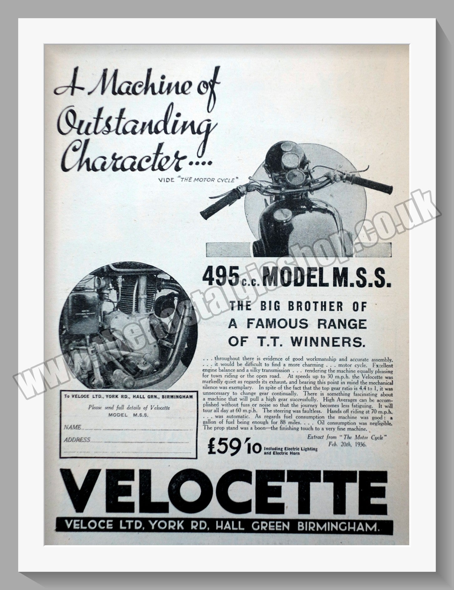 Velocette Model M.S.S. Motorcycle. Original Advert 1936 (ref AD58596 ...