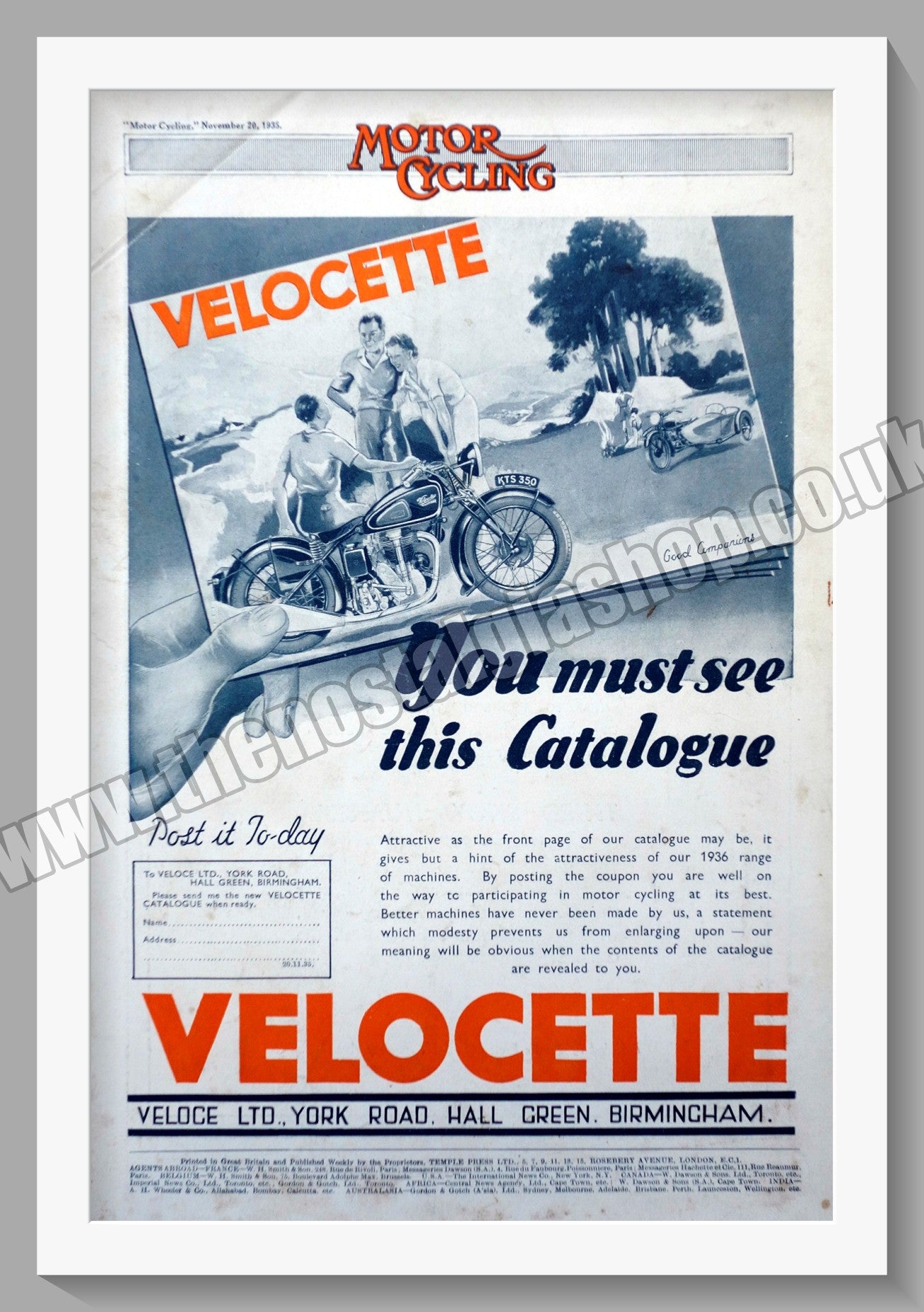 Velocette Motorcycles. Original Advert 1935 (ref AD58597) – The ...