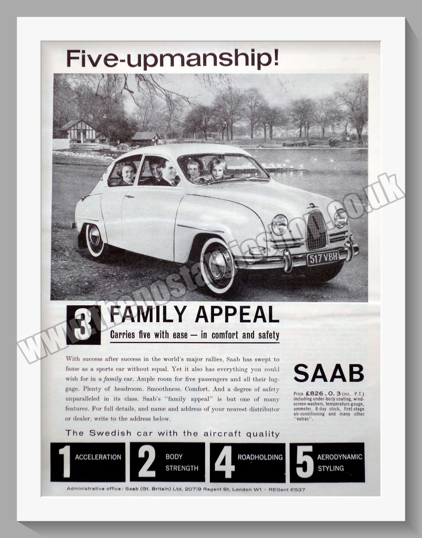 Saab. Five-Upmanship. Full Set of 5 Original Adverts 1962 (ref AD58587 ...