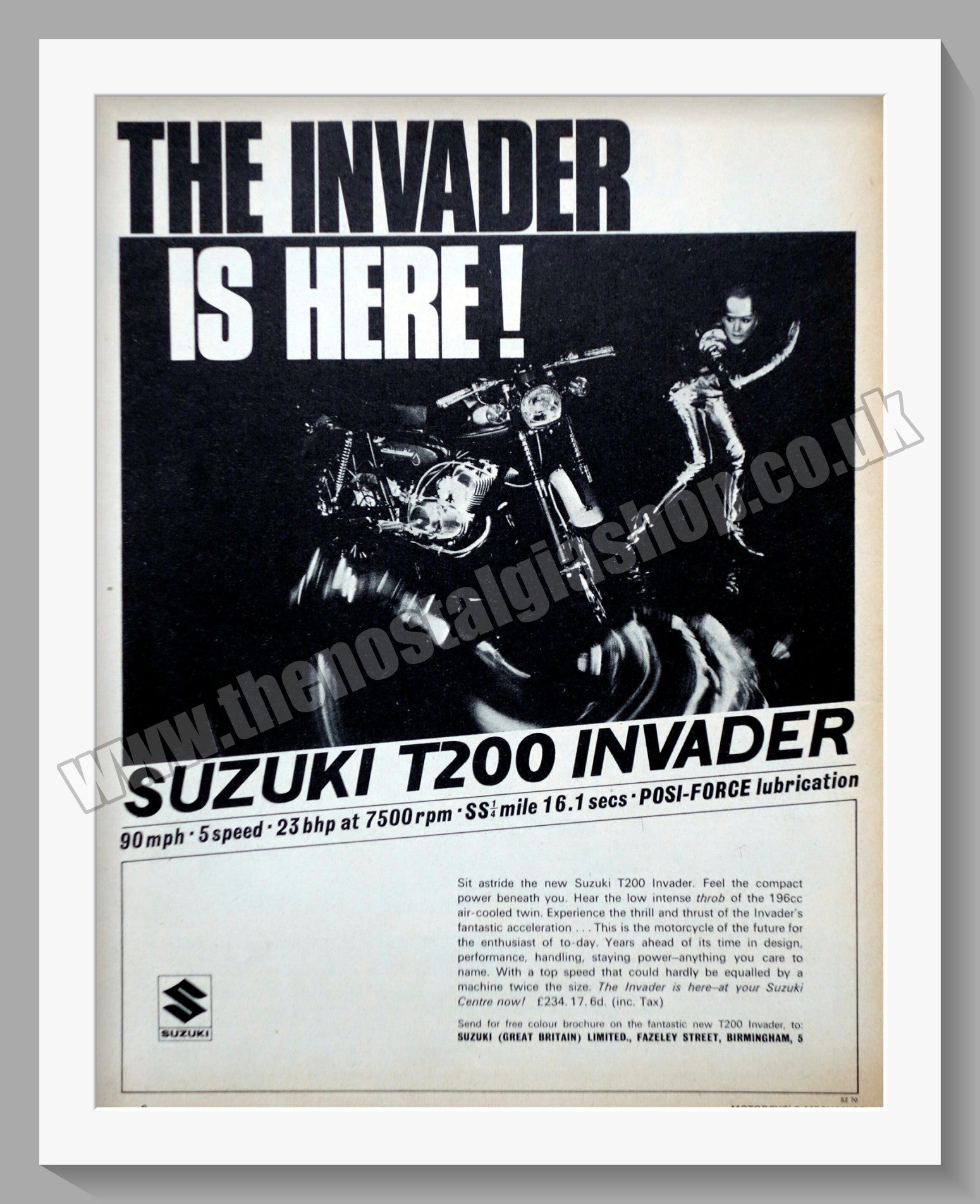 Suzuki T200 Invader Motorcycle. Original advert 1967 (ref AD58757) – The Nostalgia Shop