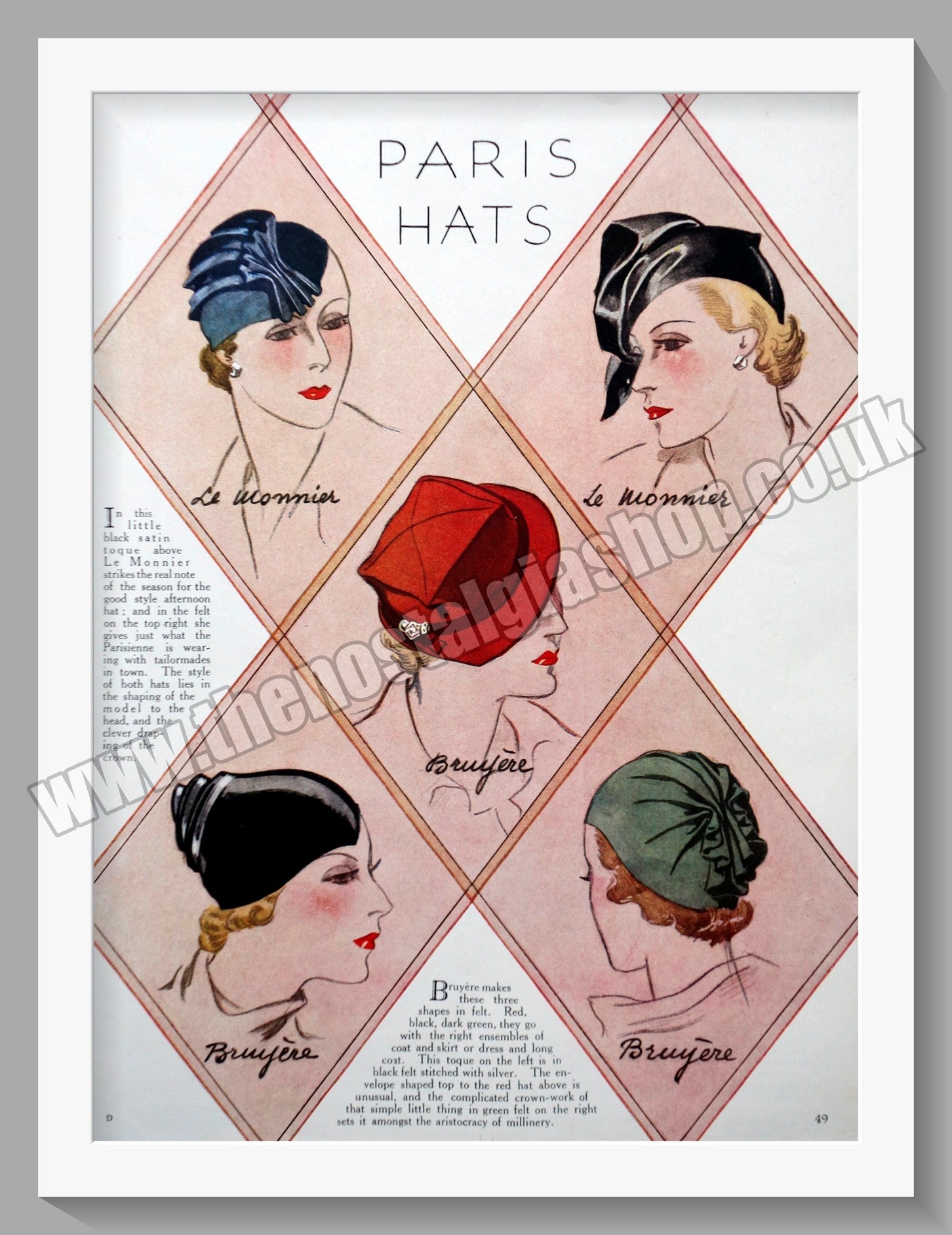 Paris Hats Original Advert 1934 (ref AD300696) – The Nostalgia Shop