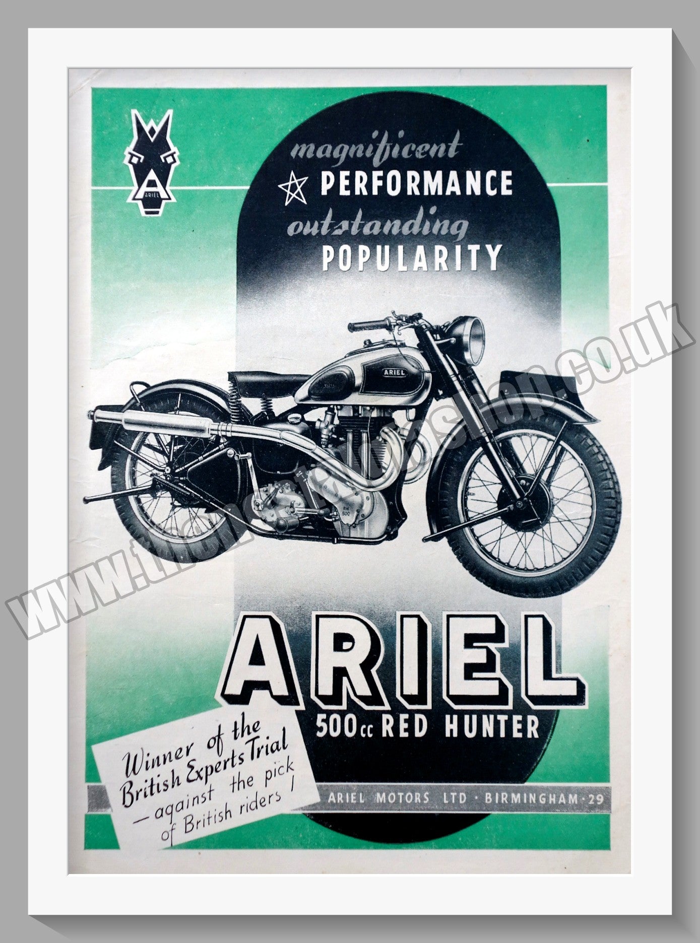 Ariel Red Hunter 500cc Vertical Twin Motorcycle. Original Advert 1947 ...