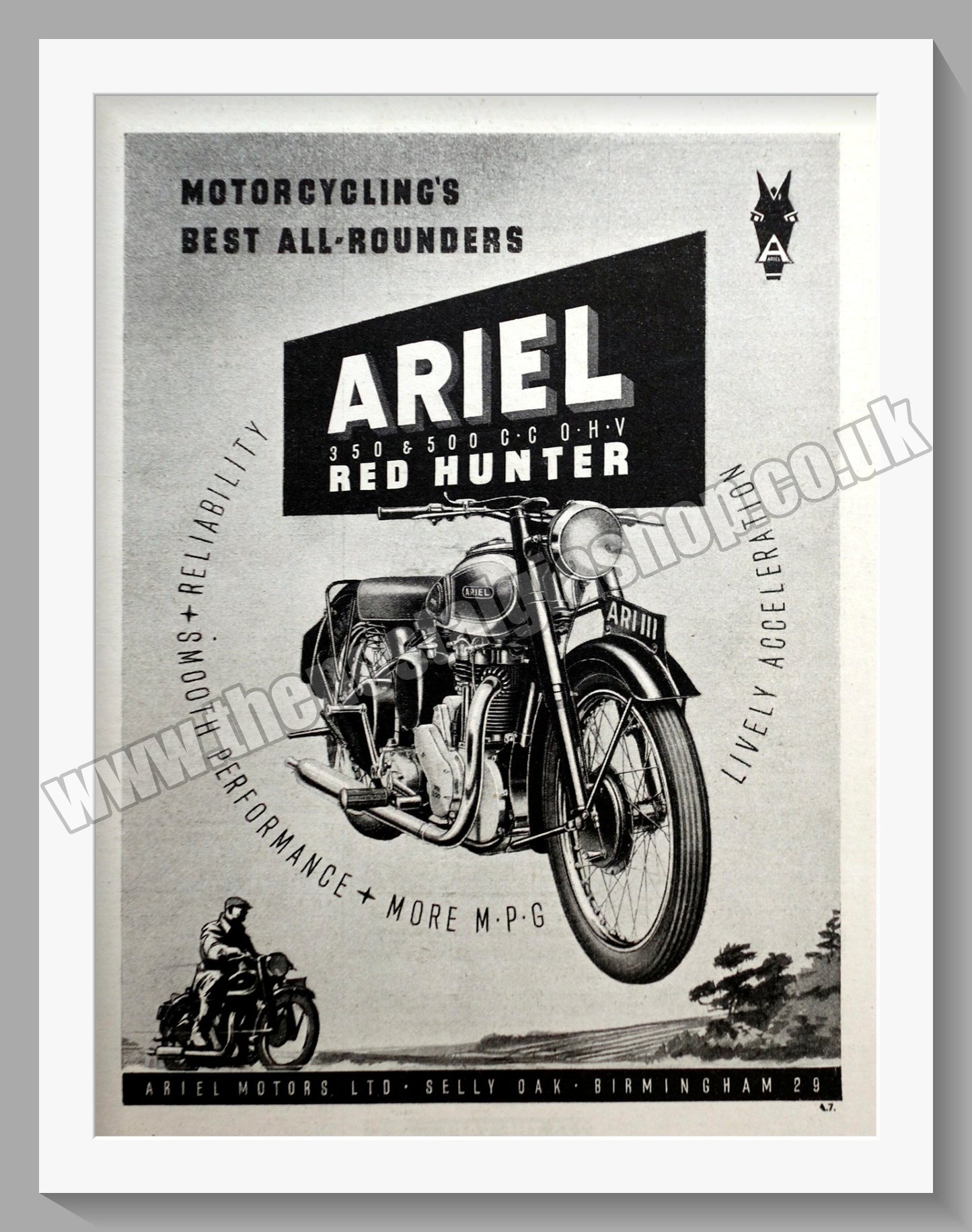 Ariel 350 & 500cc Red Hunter Motorcycles. Original Advert 1949 (ref AD ...
