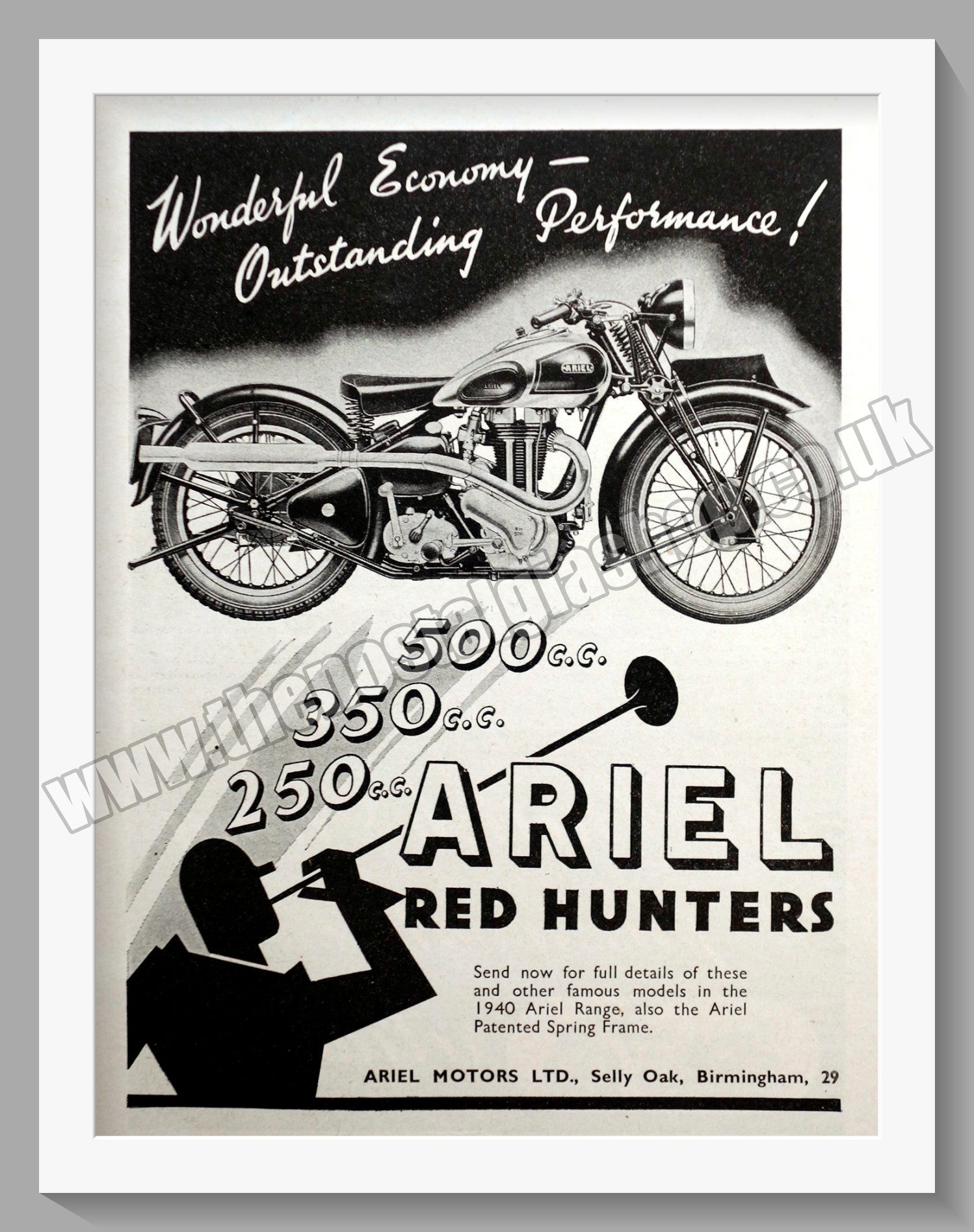 Ariel 250cc, 350cc & 500cc Red Hunter Motorcycles. Original Advert 194 ...