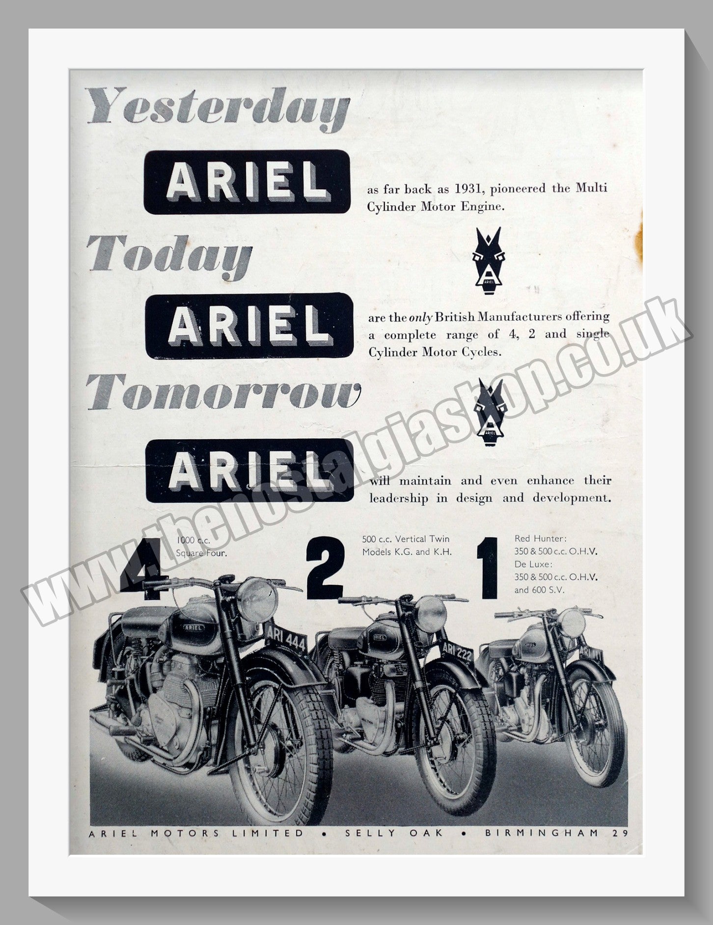 Ariel Motorcycles. Original Advert 1949 (ref AD60515) – The Nostalgia Shop