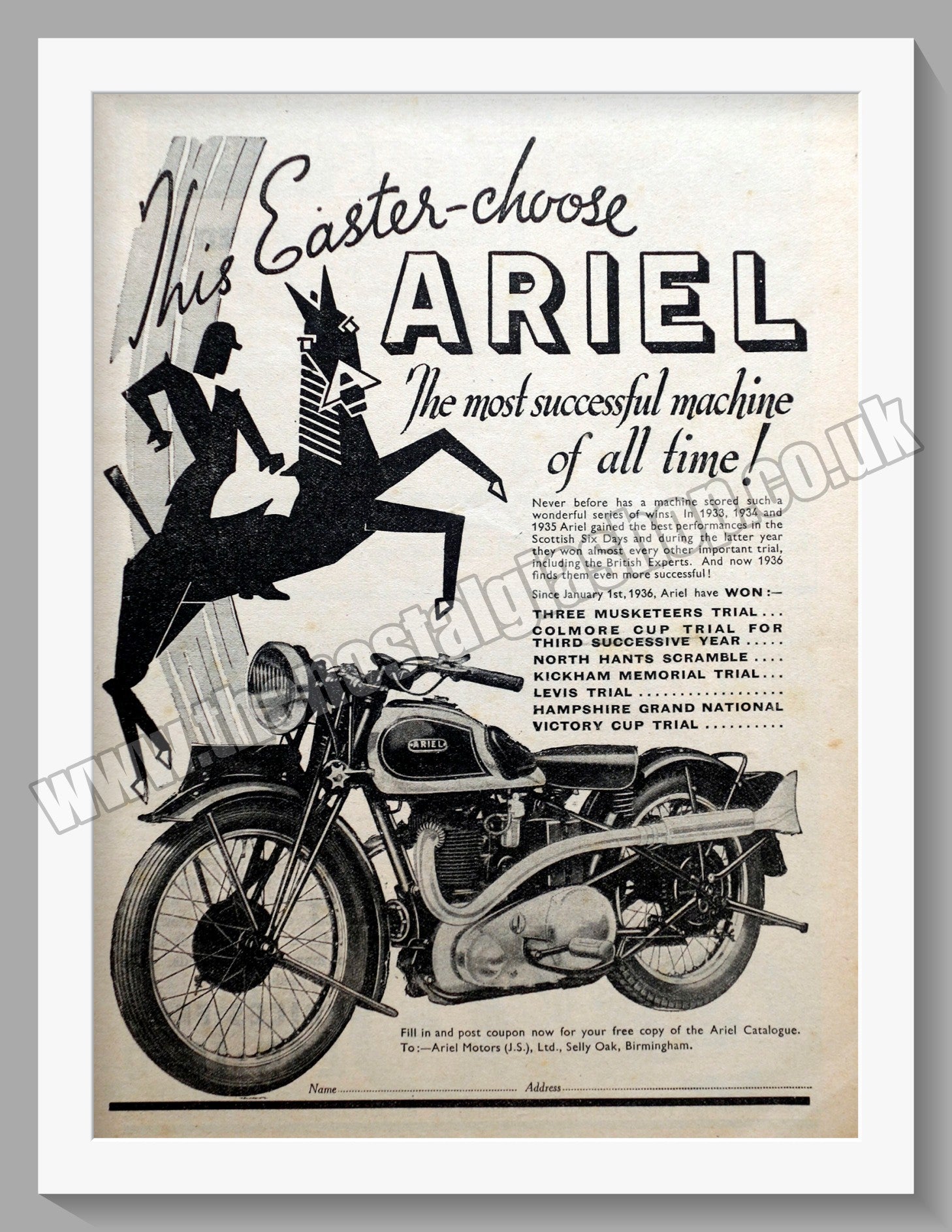 Ariel Motorcycles. Original Advert 1936 (ref AD60521) – The Nostalgia Shop