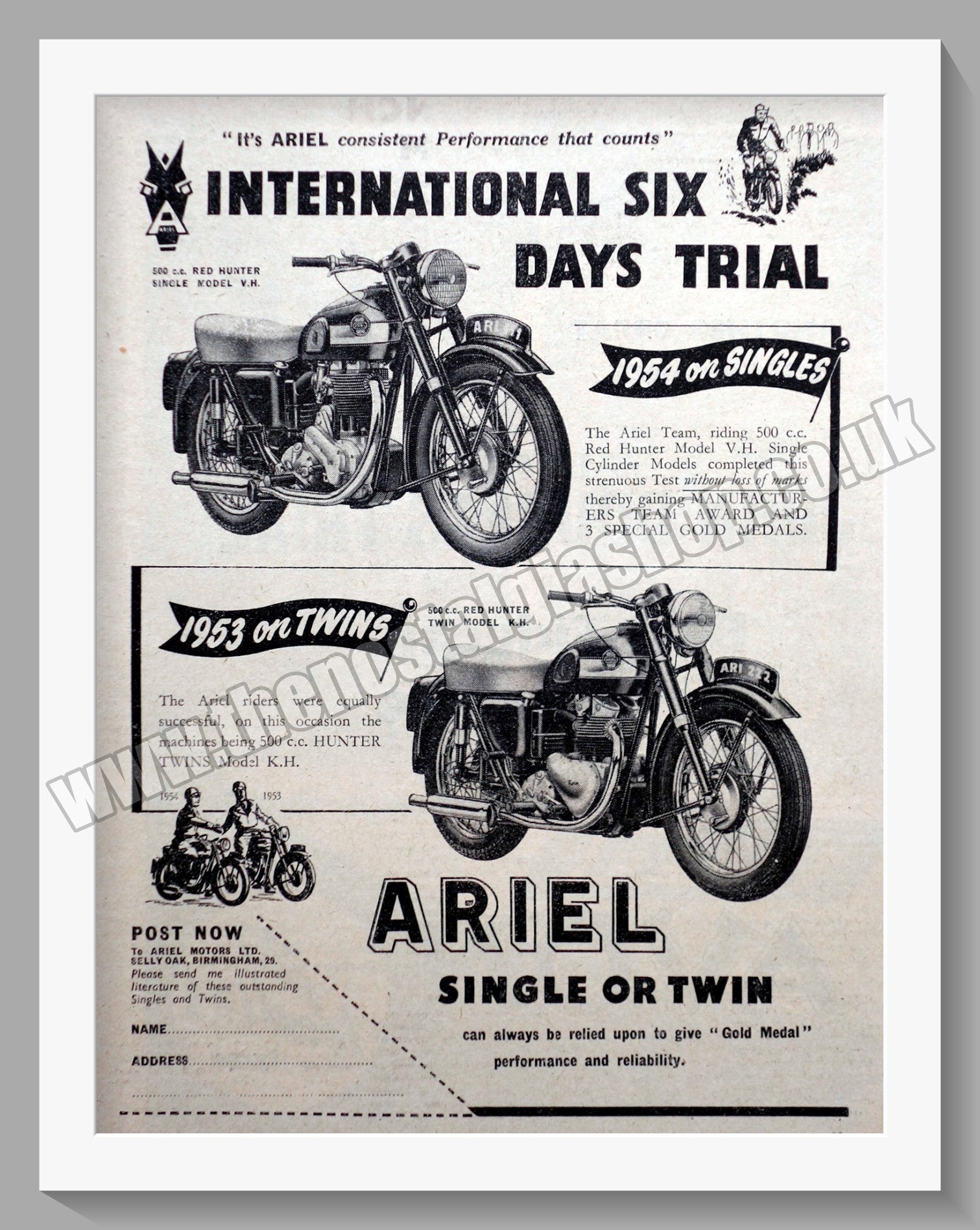 Ariel Motorcycles Six Days Trials. Original Advert 1954 (ref AD60543 ...