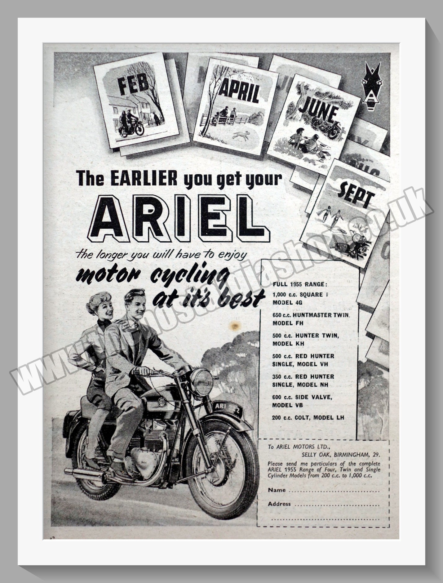 Ariel Motorcycles. Original Advert 1955 (ref AD60546) – The Nostalgia Shop