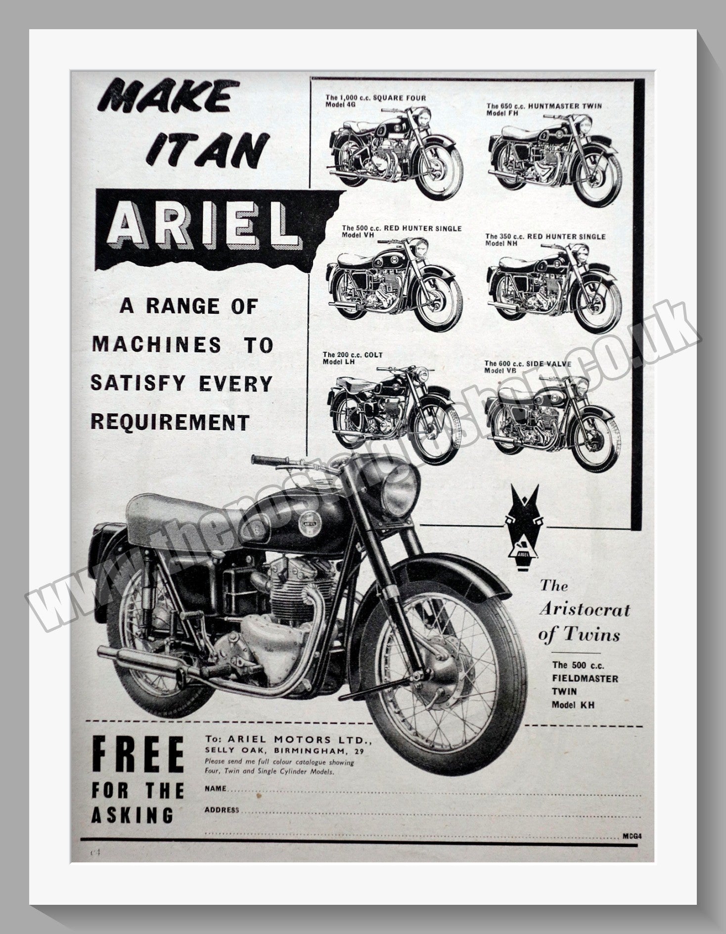 Ariel Motorcycles. Original Advert 1957 (ref AD60559) – The Nostalgia Shop