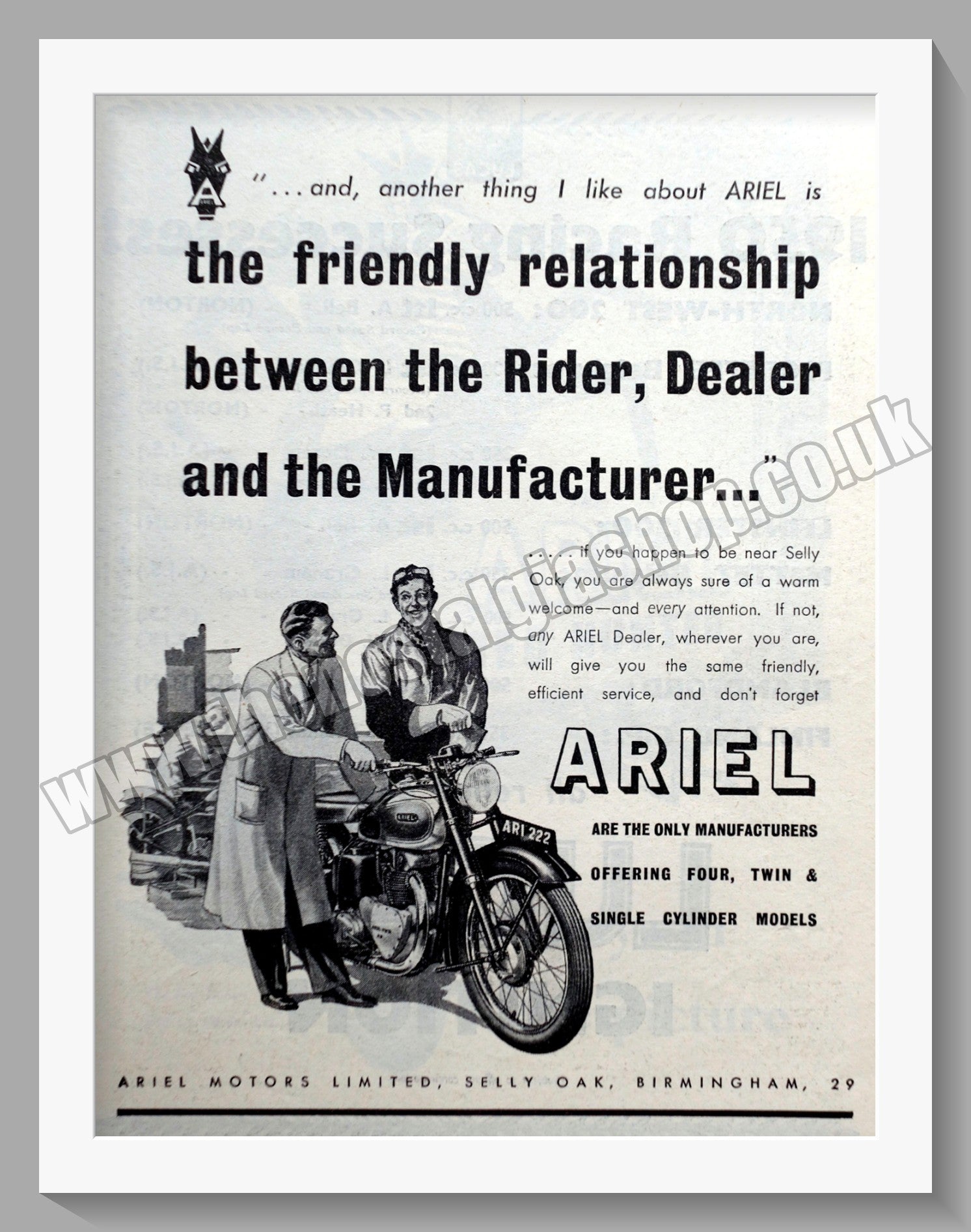 Ariel Motorcycles. Original Advert 1950 (ref AD60578) – The Nostalgia Shop