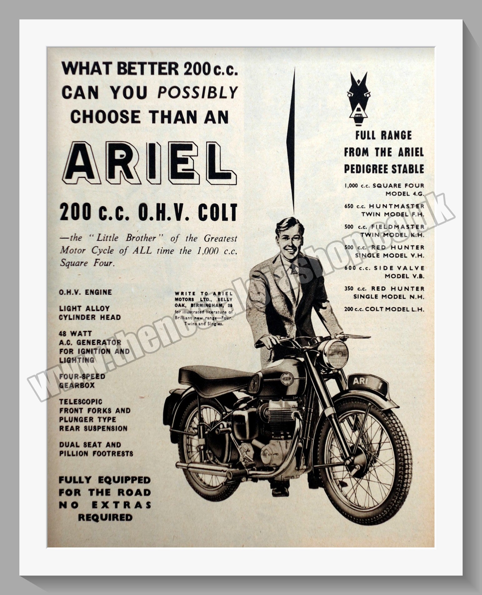 Ariel 200cc Colt Motorcycles. Original Advert 1955 (ref AD60594) – The ...
