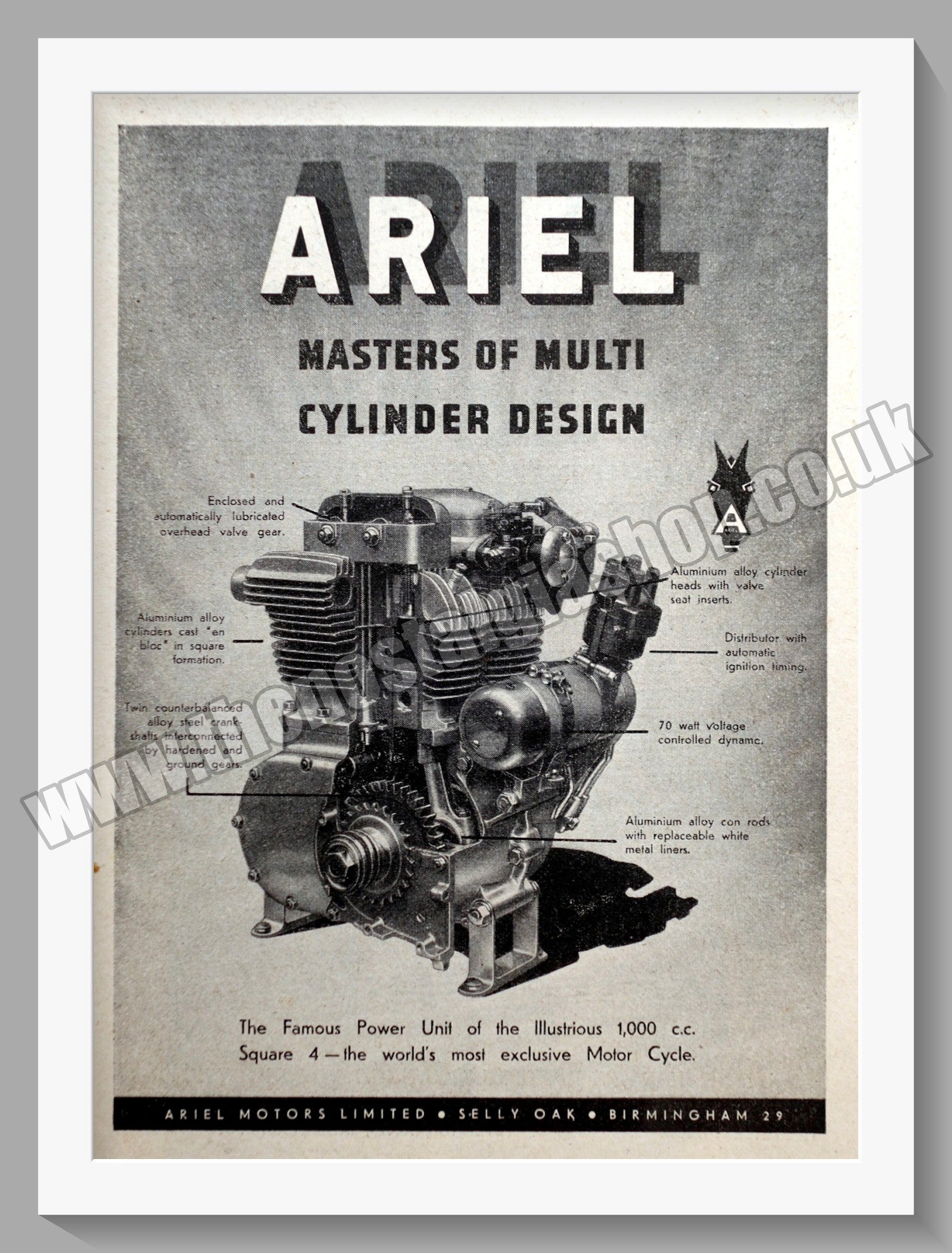Ariel Motorcycles Multi Cylinder Design. Original Advert 1950 (ref AD6 ...