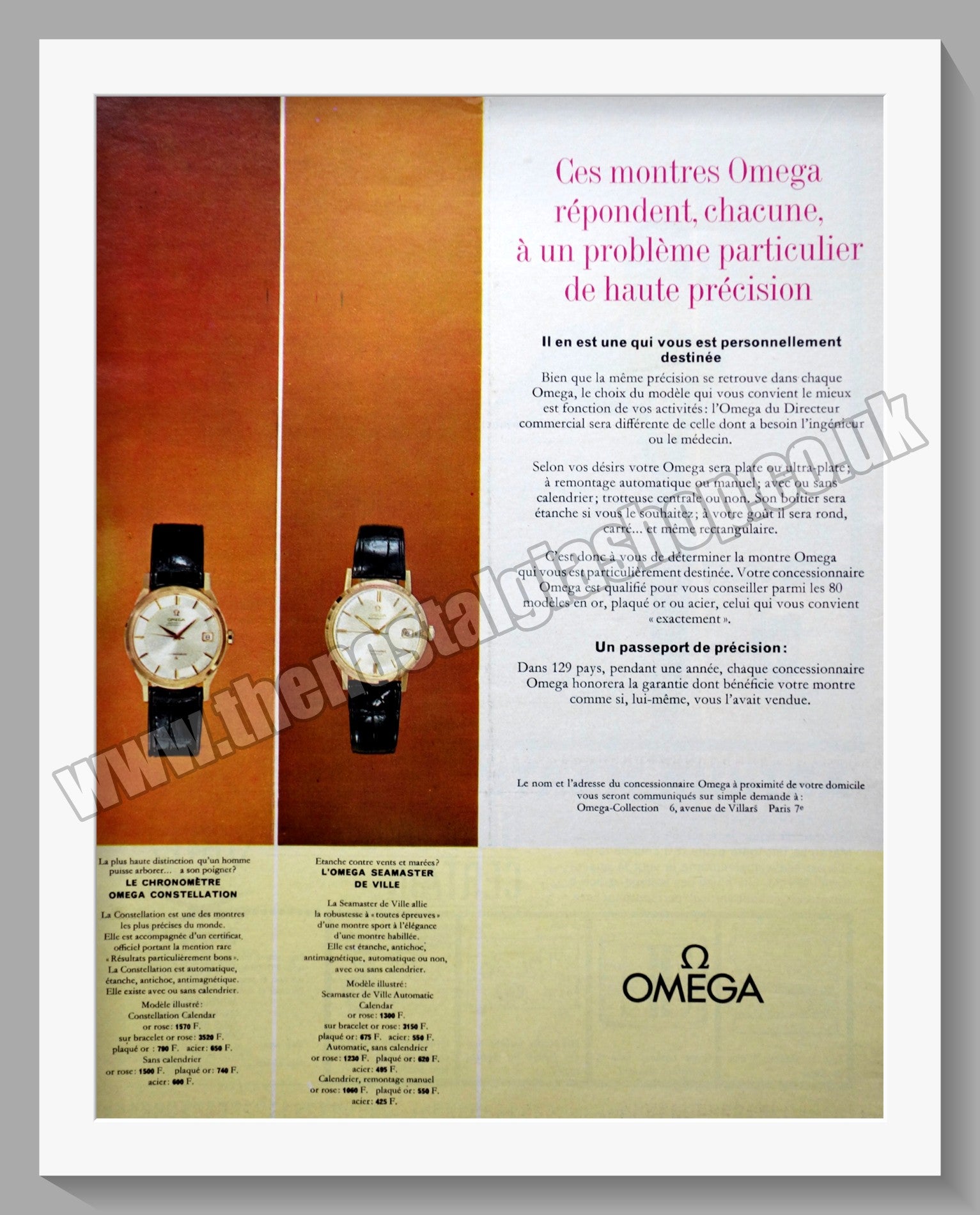 Omega Watches. Original French Double Advert 1963 (ref AD300767) – The ...