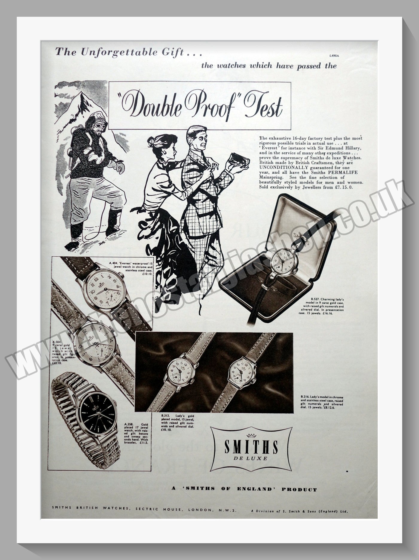 Smiths De Luxe Watches. Double Proof Test. Original Advert 1954 (ref A ...